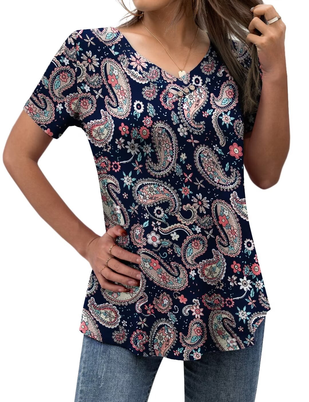 FOLUNSI Women's Plus Size Tops Short Sleeve Blouses Flowy Tunic Tops M ...