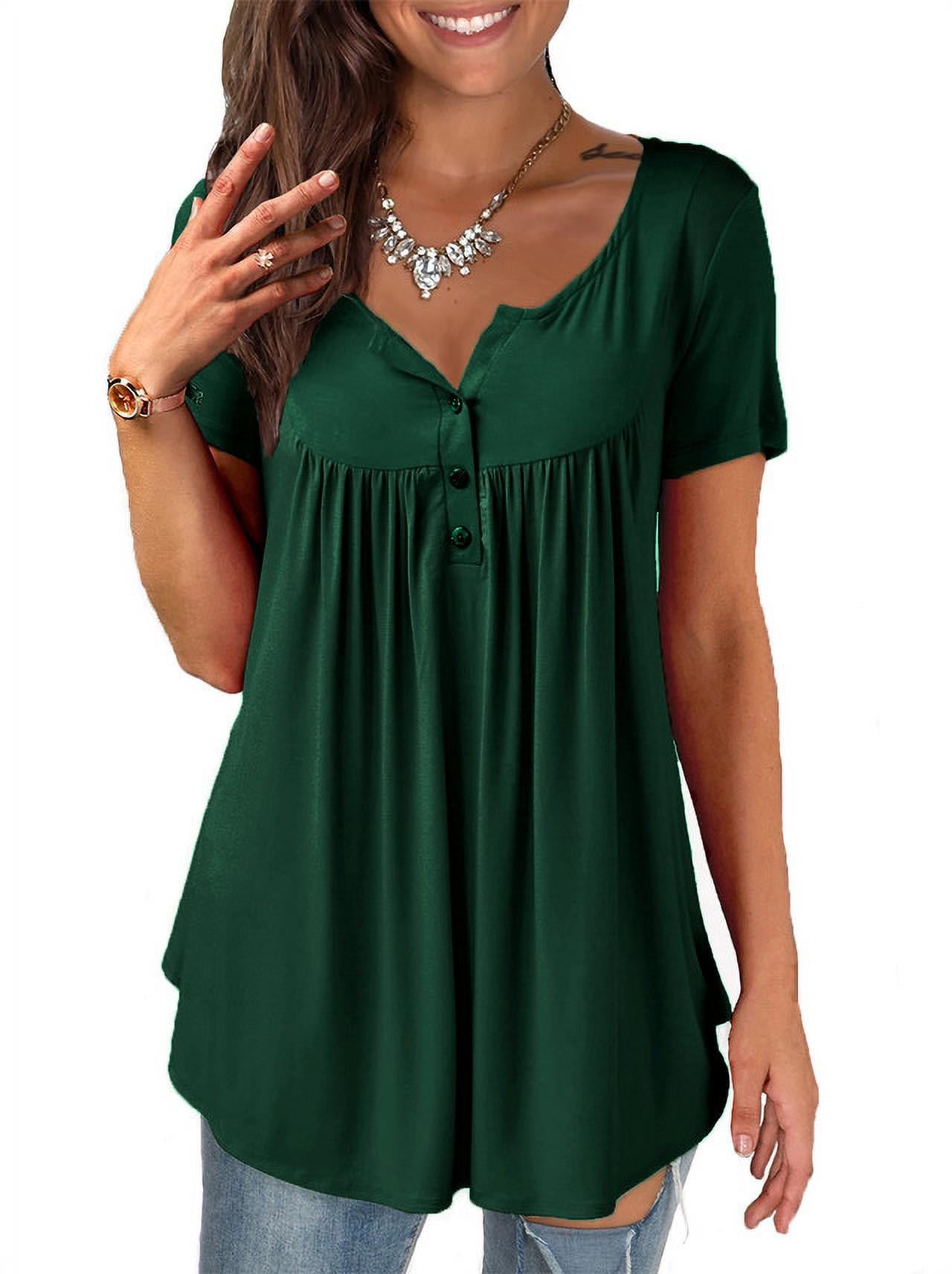 Folunsi Womens Plus Size Tunic Tops Short Sleeve Casual Floral Henley