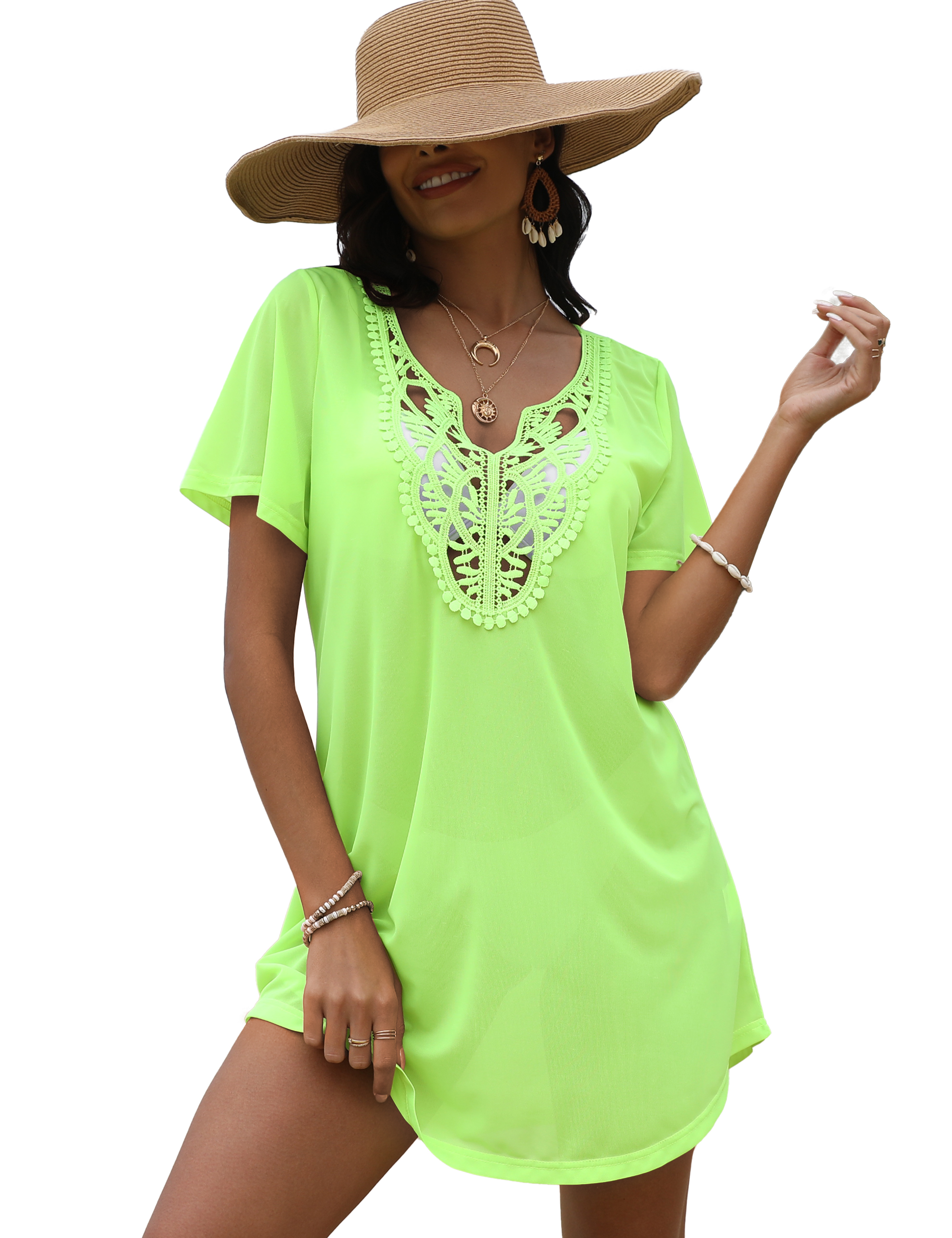 Shermie Plus Size Mesh Swimsuit Cover Up, Crochet See-Through Swimwear ...