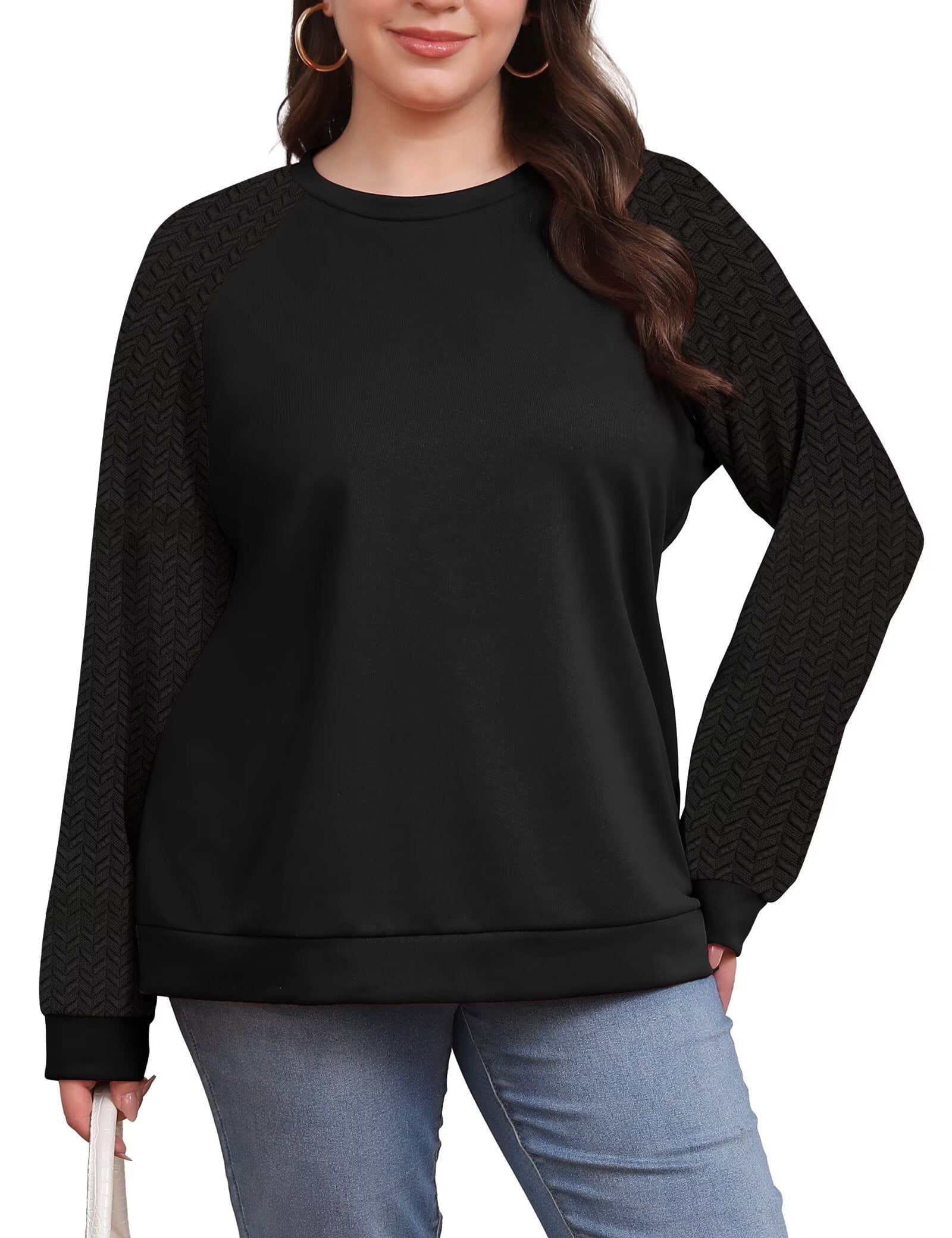 FOLUNSI Womens plus size patchwork sleeve sweatshirt long sleeve ...