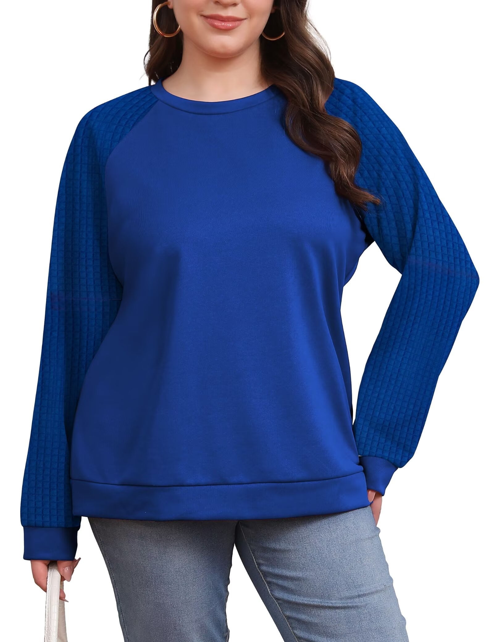 FOLUNSI Womens plus size patchwork sleeve sweatshirt long sleeve ...