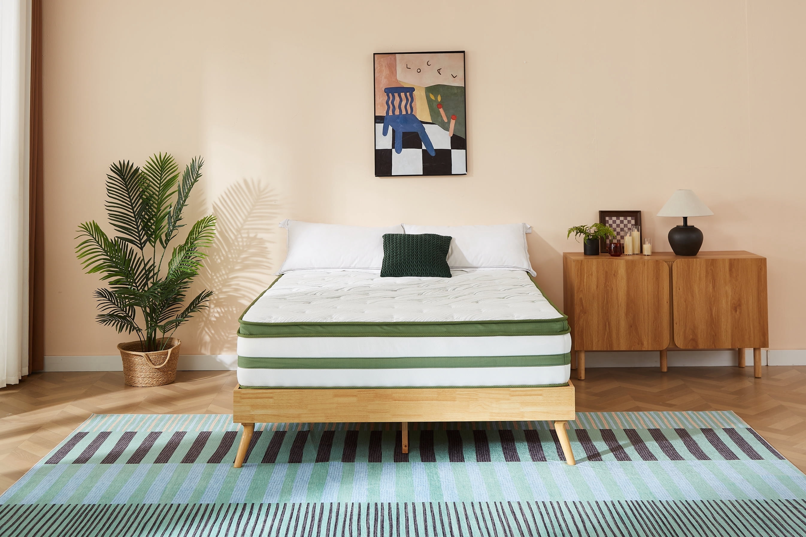 FOLVUTY 14-inch Full Size Green and White Mixed Mattress features gel ...