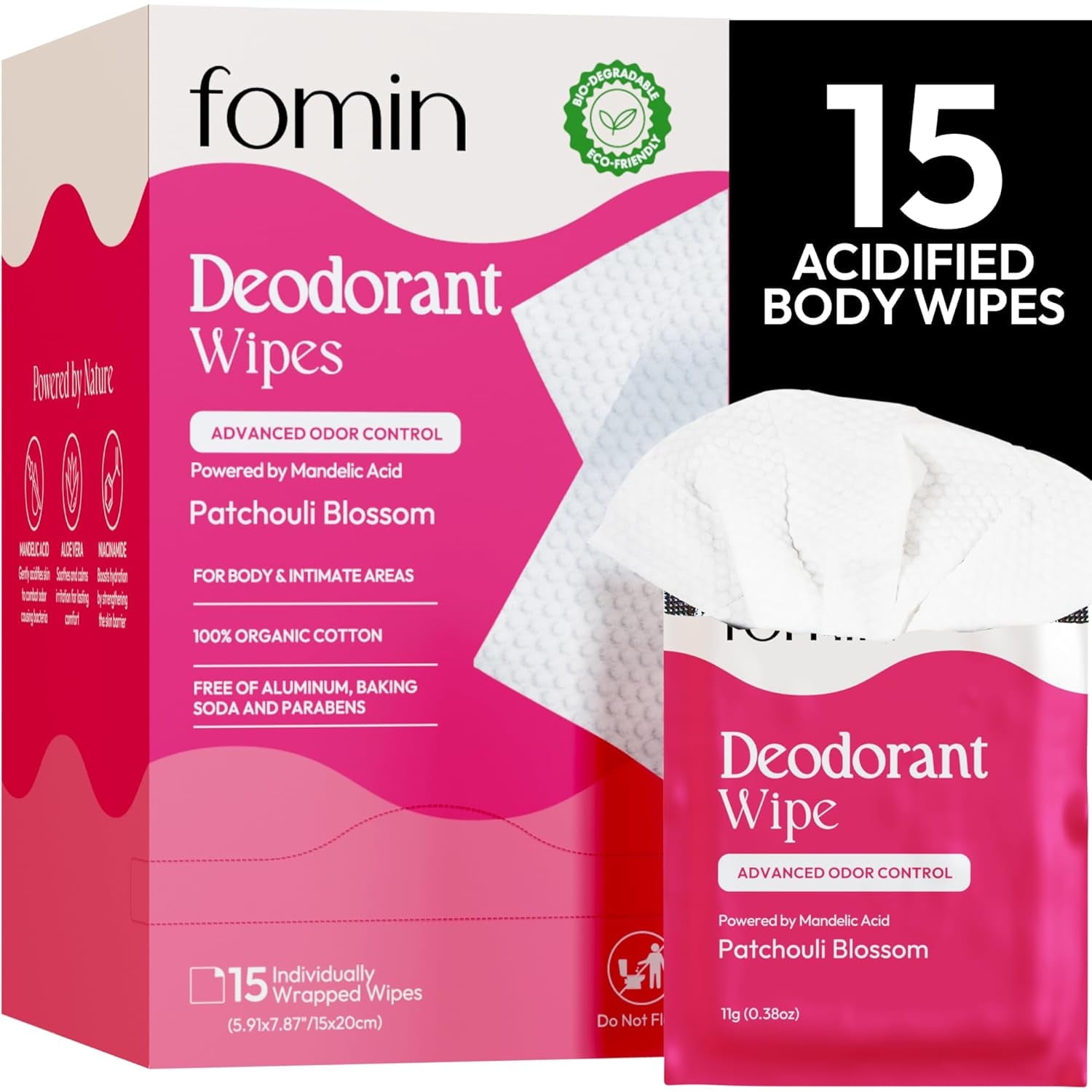 FOMIN Acidified Travel Deodorant Wipes For Women & Men - 15 Count ...