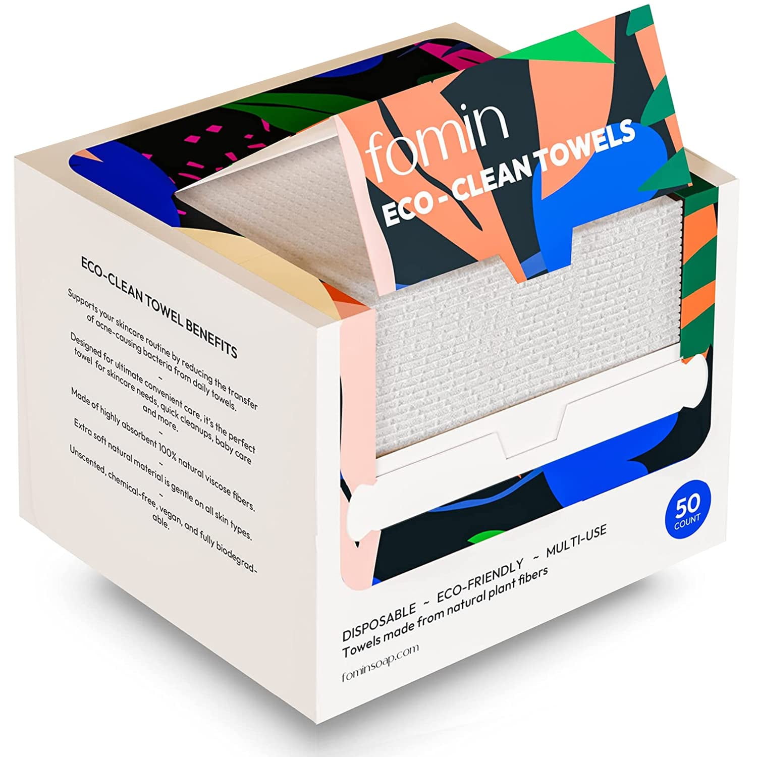 FOMIN Disposable Face Towels - 50 Count (1 Pack) 100% Biodegradable ...