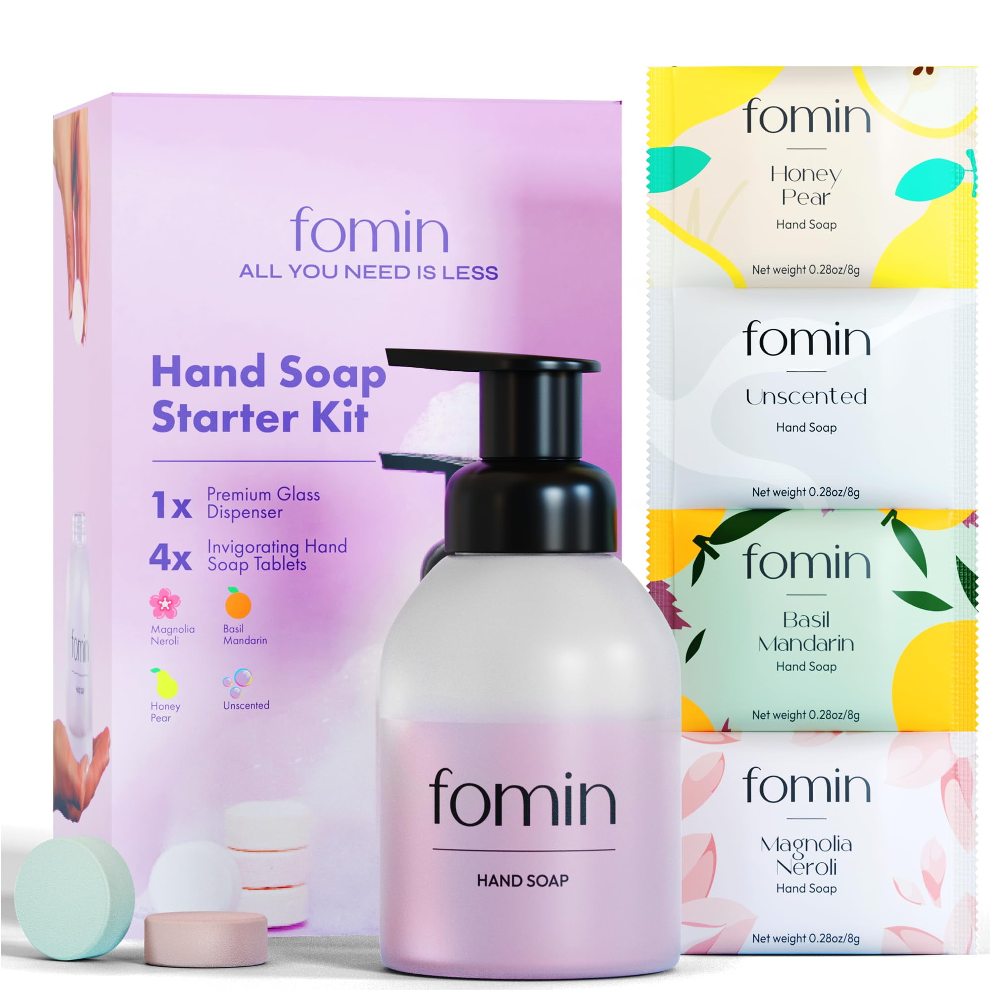 FOMIN Hand Soap Starter Kit HYZ01 - 6 Variety Pack of Foaming Hand Soap Refills + 1 Glass ...