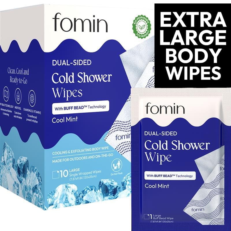 FOMIN Travel Cold Shower Wipes - 10 Pack - No Rinse XL Bathing Wipes ...