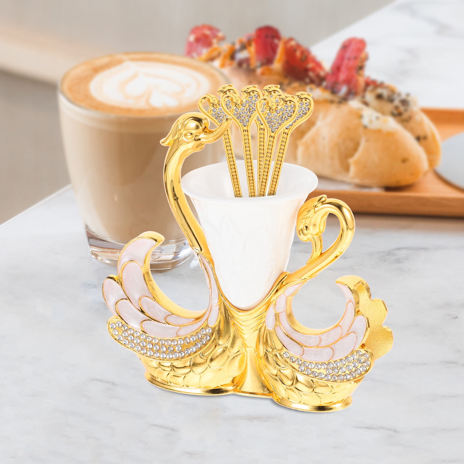 FOMIYES 1 Set Elegant Swan Shaped Spoon Organizer With Dessert Spoons ...