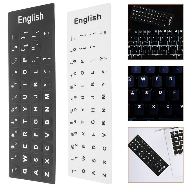 FOMIYES 10 Sheets Keyboard Replacement Letters Bold White with Black ...