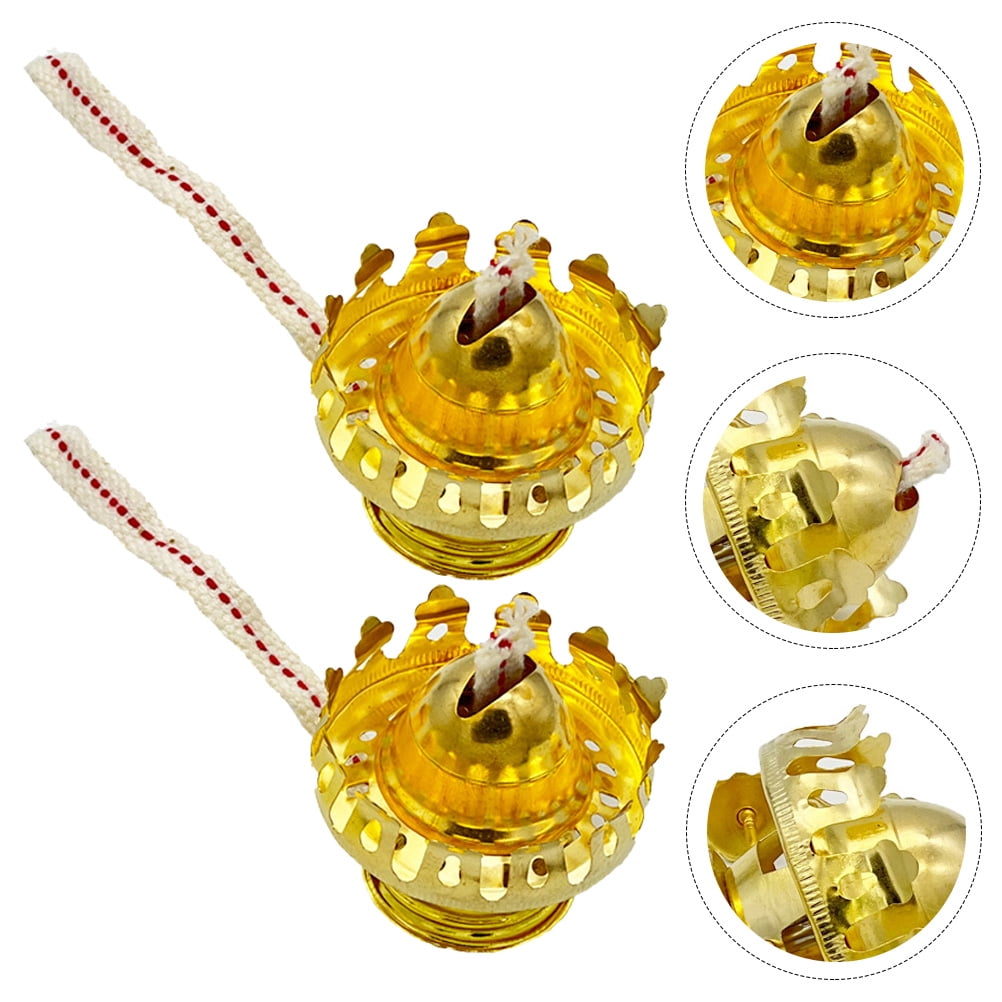 FOMIYES 2Sets Oil Lamp Burner Golden Aluminum Alloy Wick Holder ...