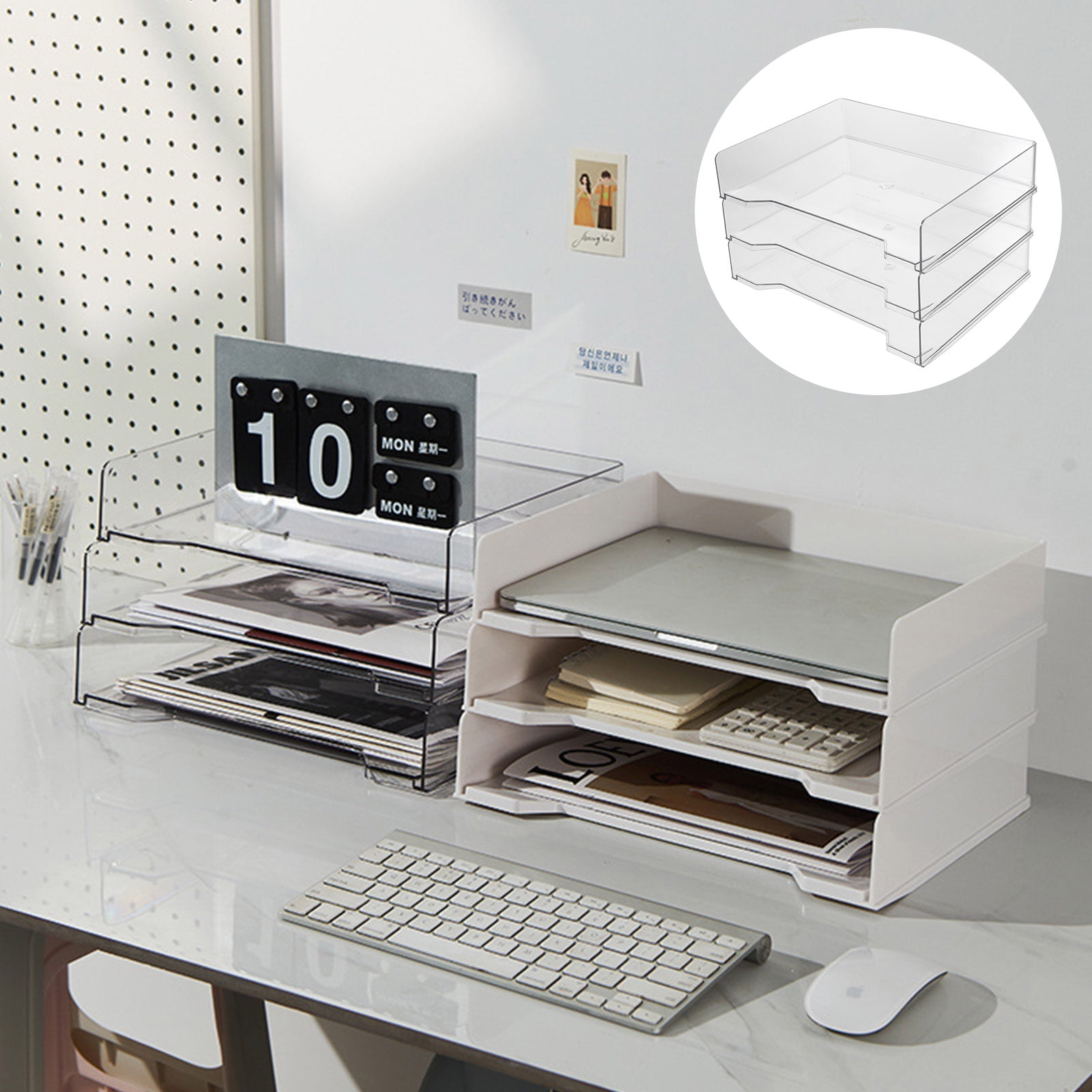 FOMIYES Desk Organizer Transparent 3Pcs 12.97X9.43X2.55in - Walmart.com