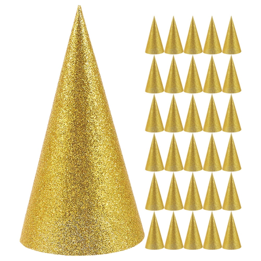 FOMIYES 36Pcs Golden Paper Birthday Hats Cone Shaped Party Decoration ...