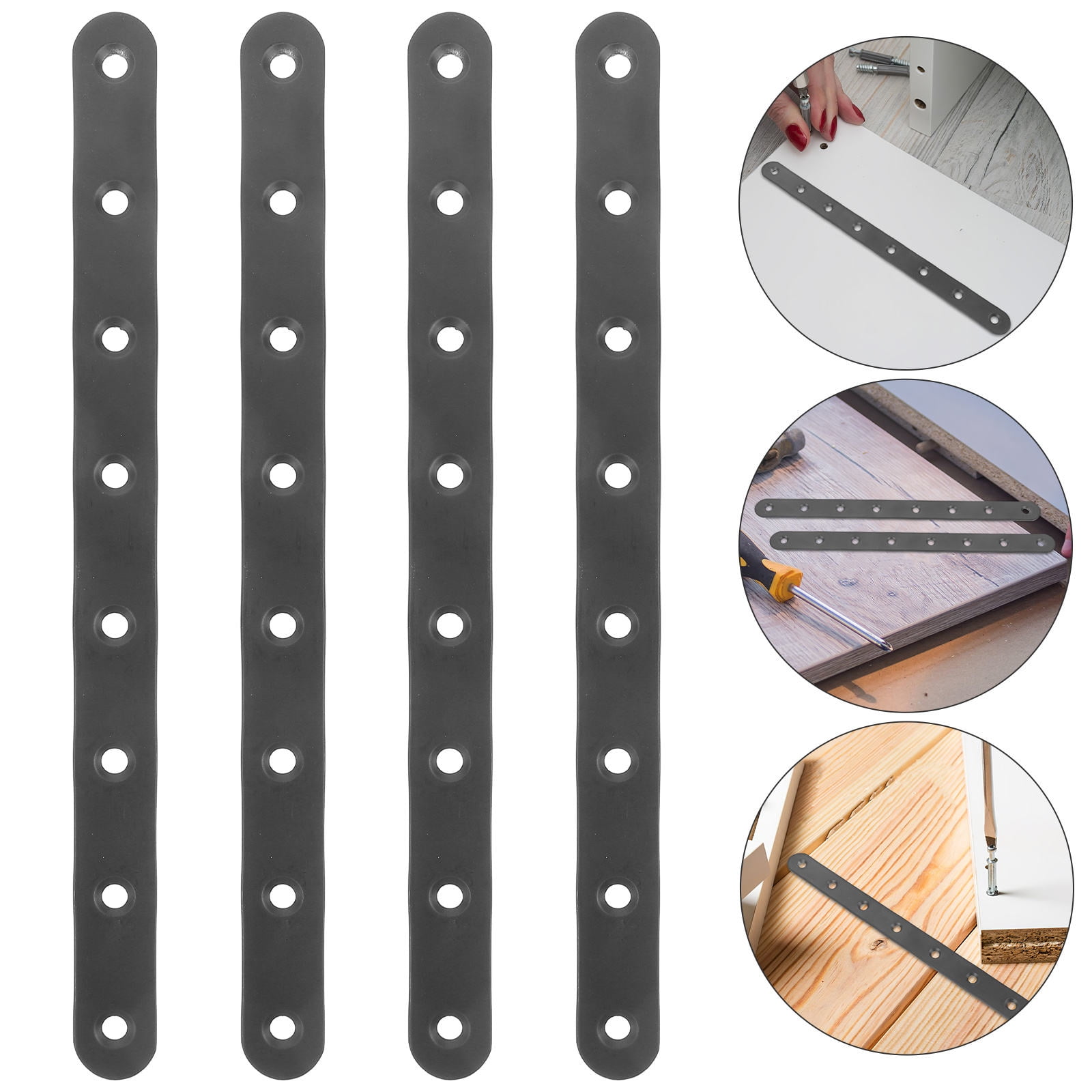 FOMIYES 4 Pcs Metal Strip with Holes Joining Fence Corner Bracket Black ...