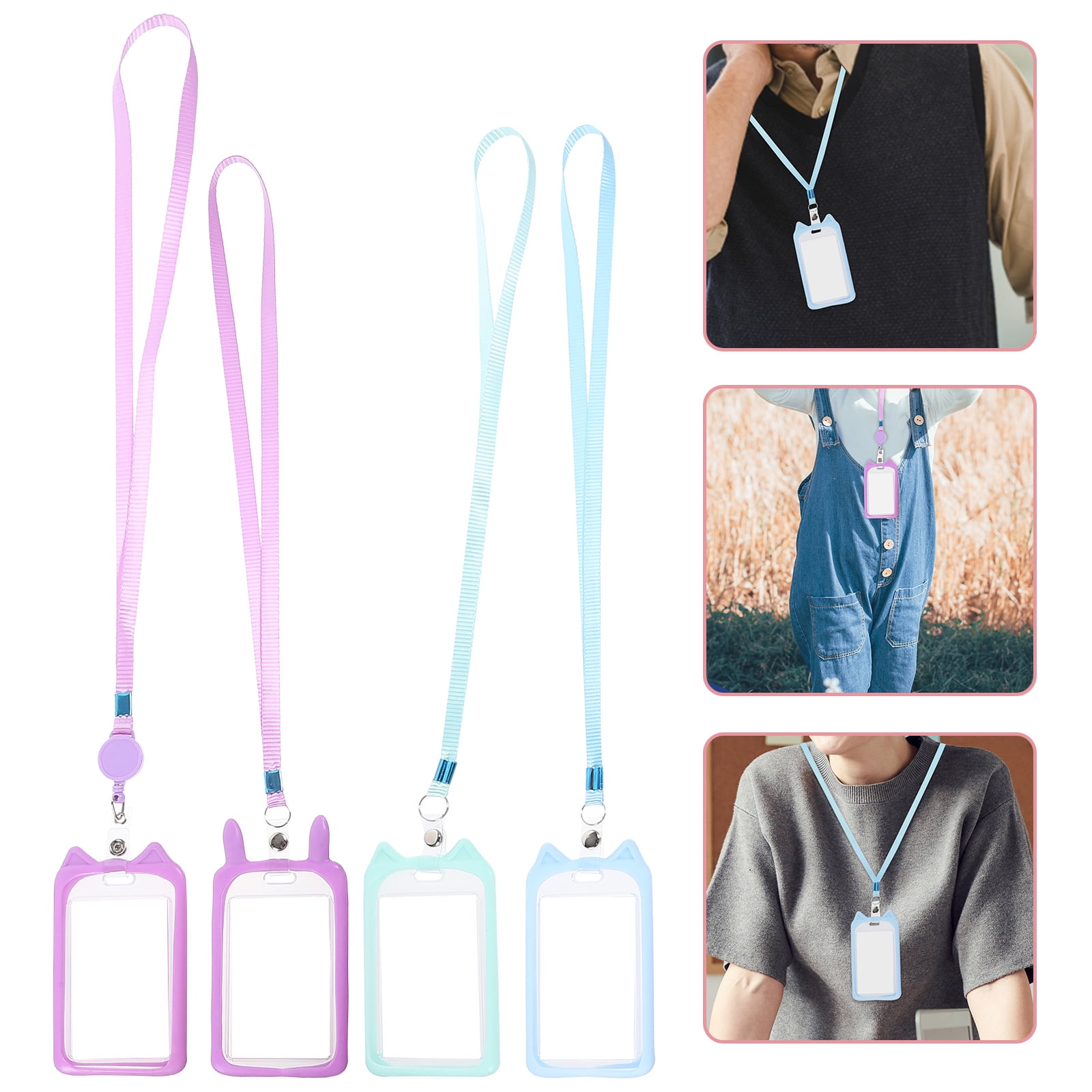 FOMIYES 4Pcs Cards Sleeve Hanging Lanyard ID Badge Holder with Neck ...