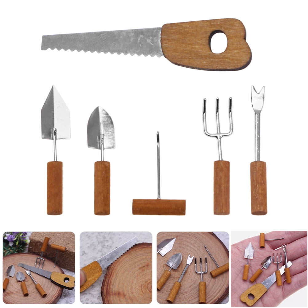 FOMIYES 6PCS Miniature Dollhouse Gardening Tools Metal and Wood for ...