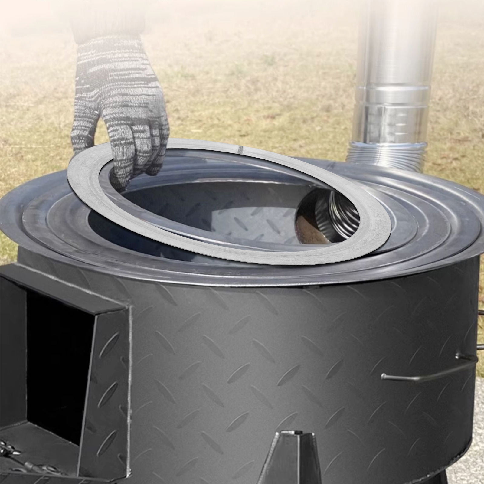 FOMIYES Firewood Stove Iron Ring Wood Burning Chimney Ring Woodstove ...