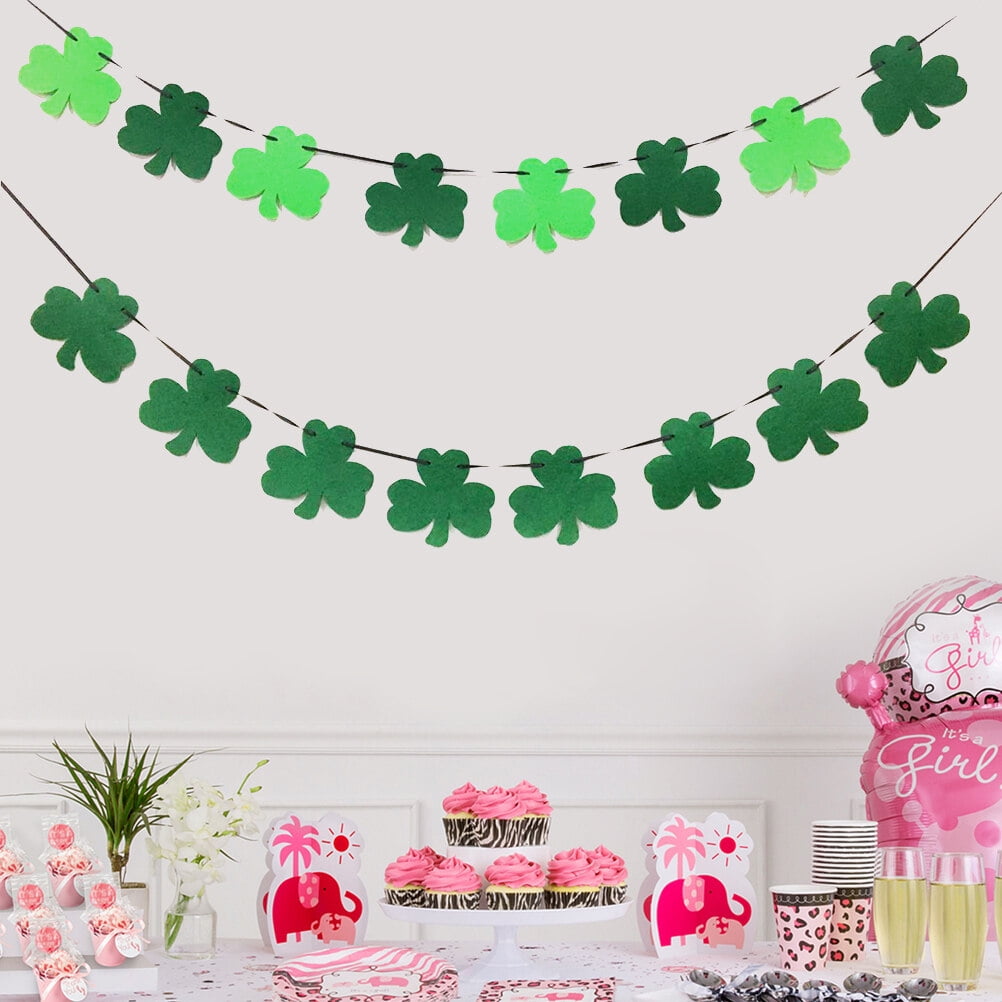 FOMIYES Irish Party Decorations 2Pcs Felt Shamrock Banner for Indoor ...