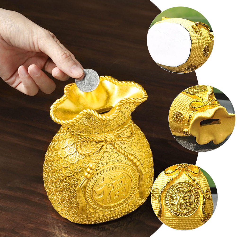FOMIYES Money Bag Piggy Bank Golden Resin Saving Decorating Home Car ...