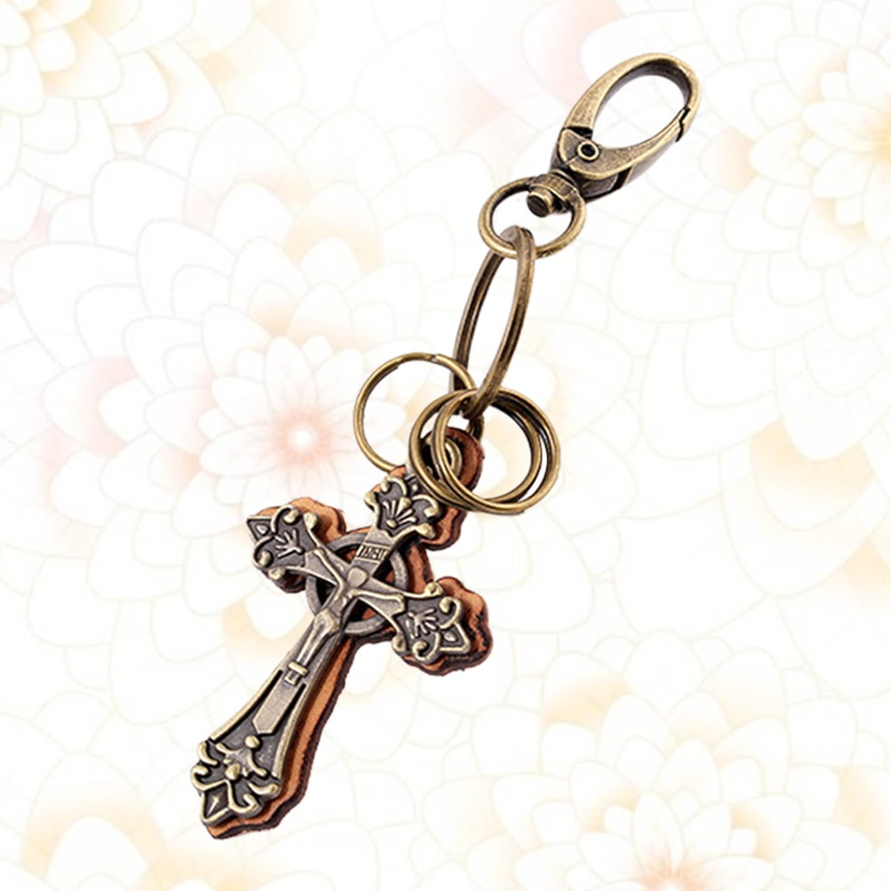 FOMIYES Retro Genuine Leather Cross Pendant Punk Style Hanging ...