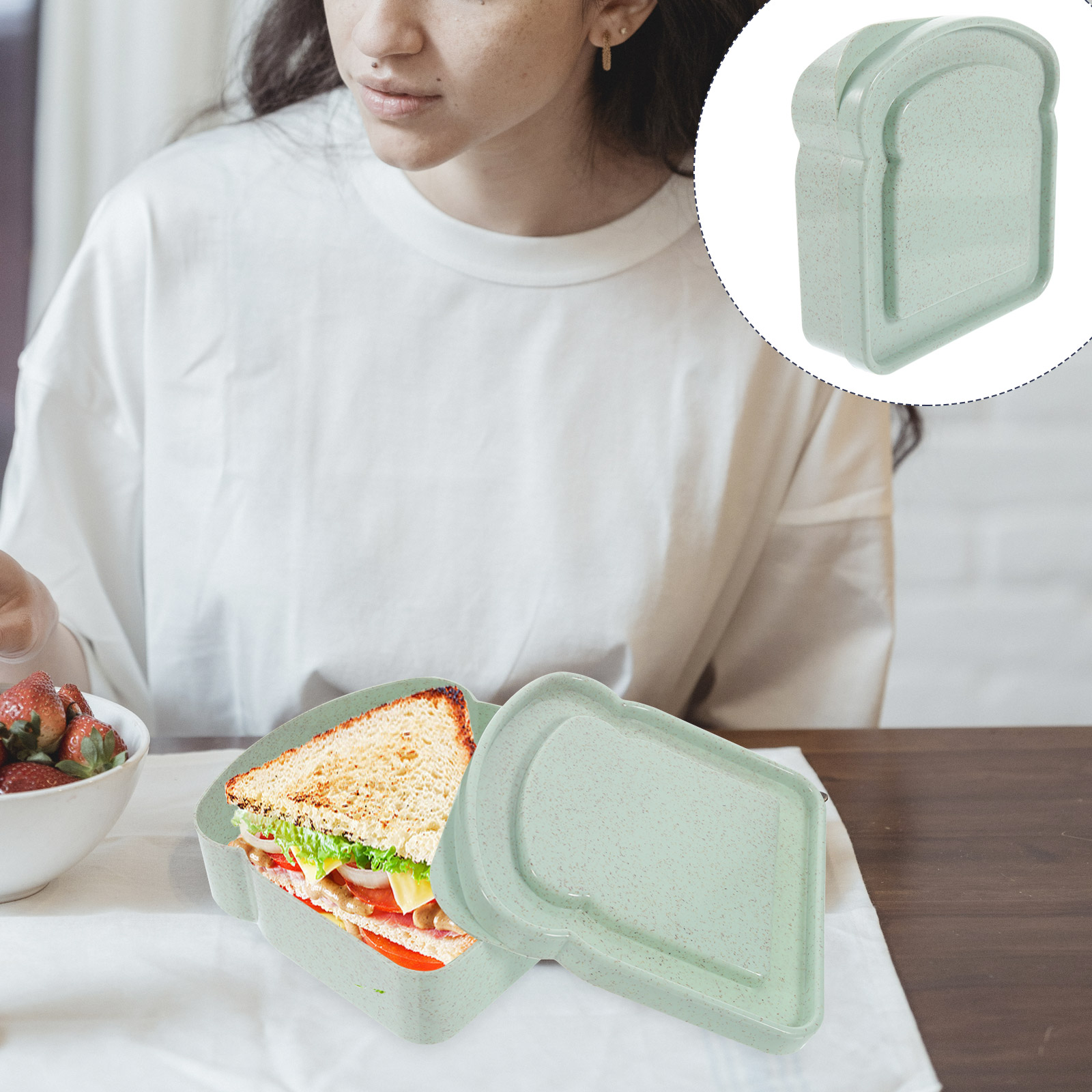 FOMIYES Reusable Sandwich Container for Adults in Light Green Synthetic ...