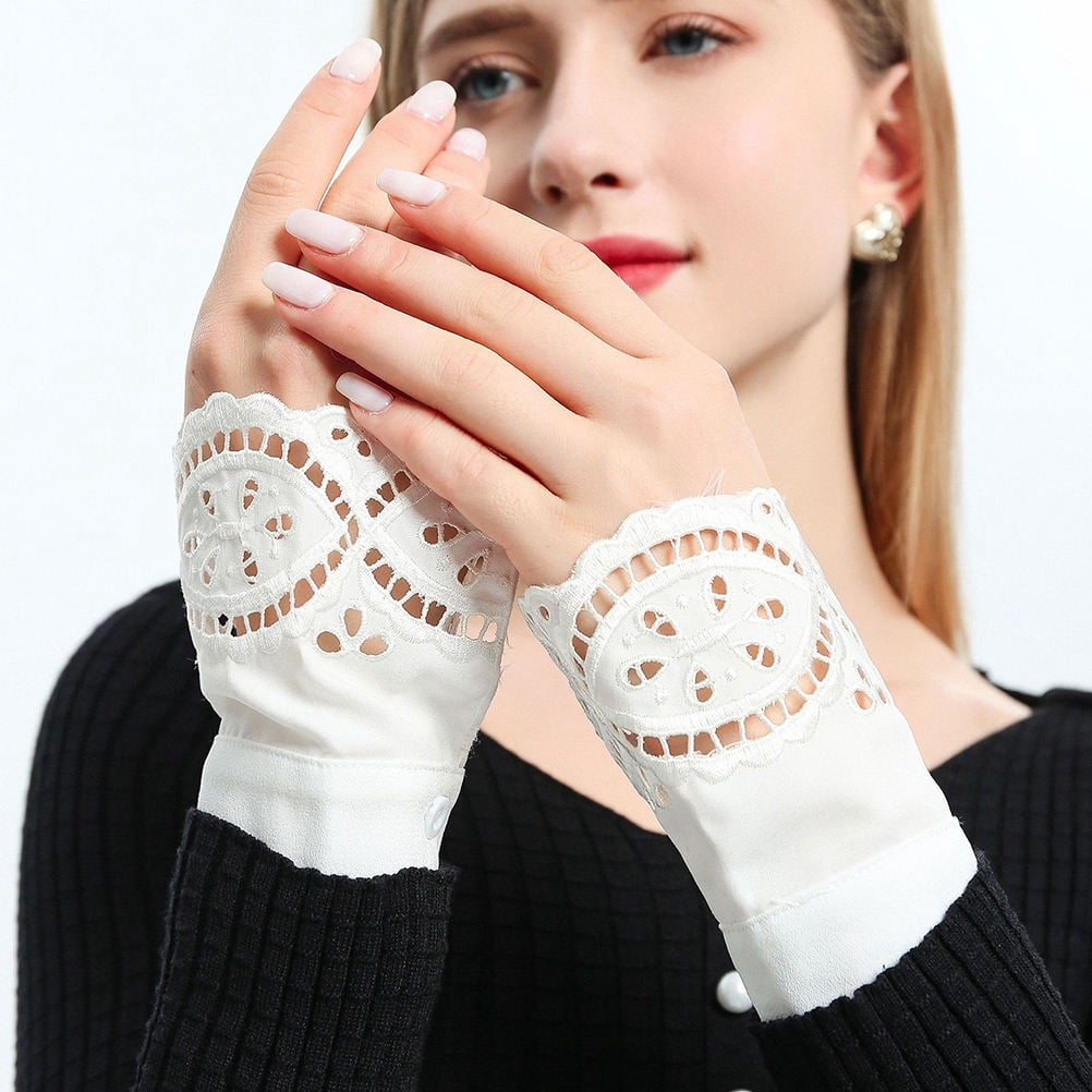 FONDOTIN 1 Pair Lace Cuffs for Women's Wrist in White Fabric with ...