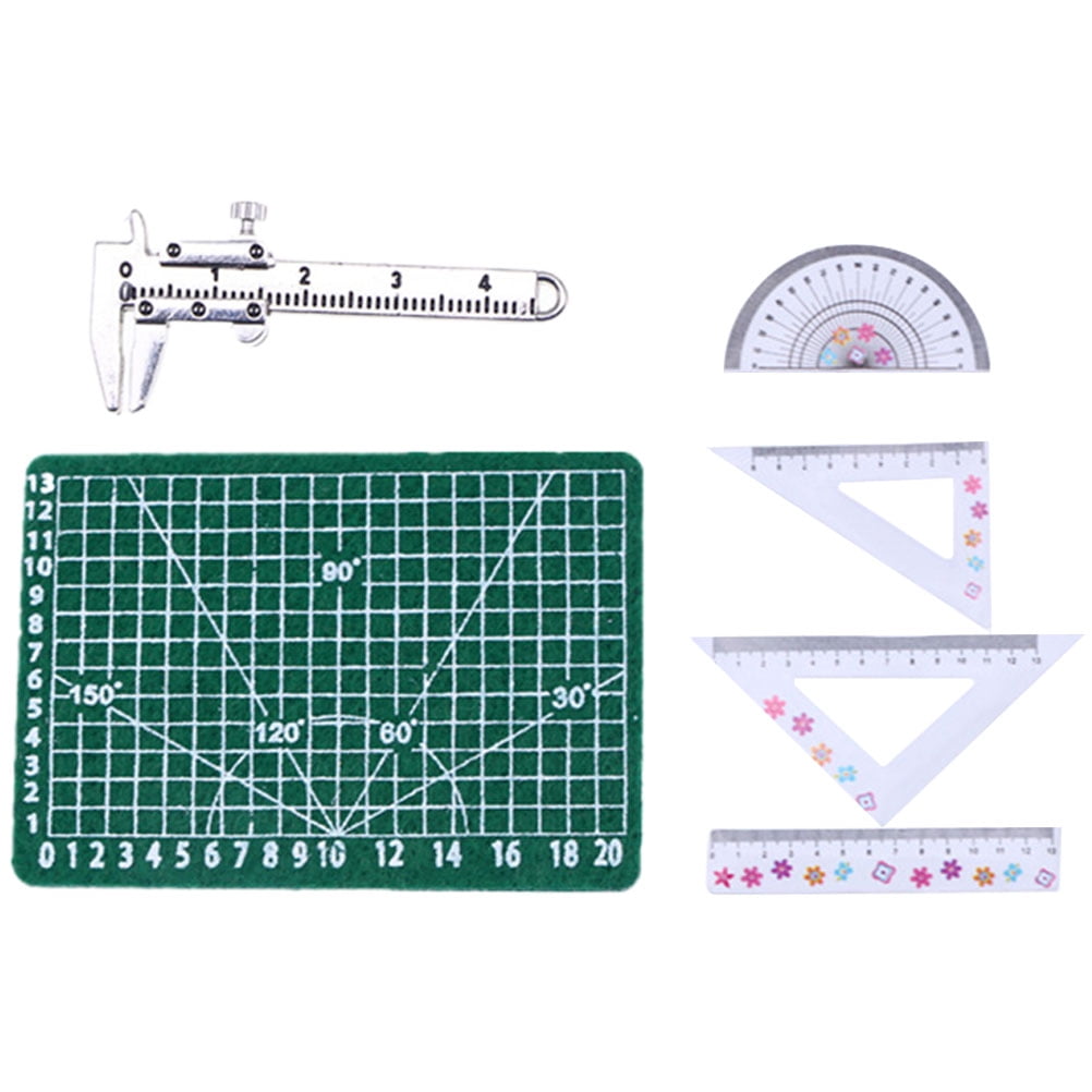 FONDOTIN 1 Set Tiny Ruler and Mat Miniature School Supplies Assorted Color Plastic Iron Cloth ...