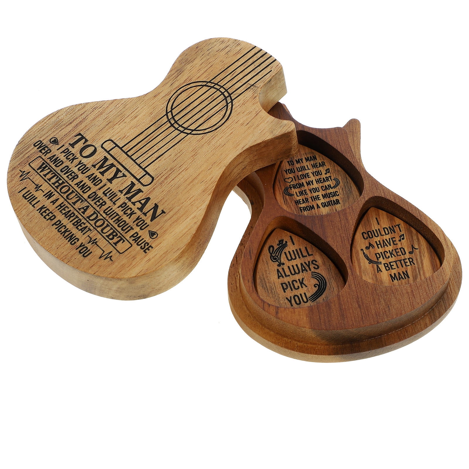 FONDOTIN Wood Guitar Pick Case with 1 Set of Solid Wood Guitar Picks ...
