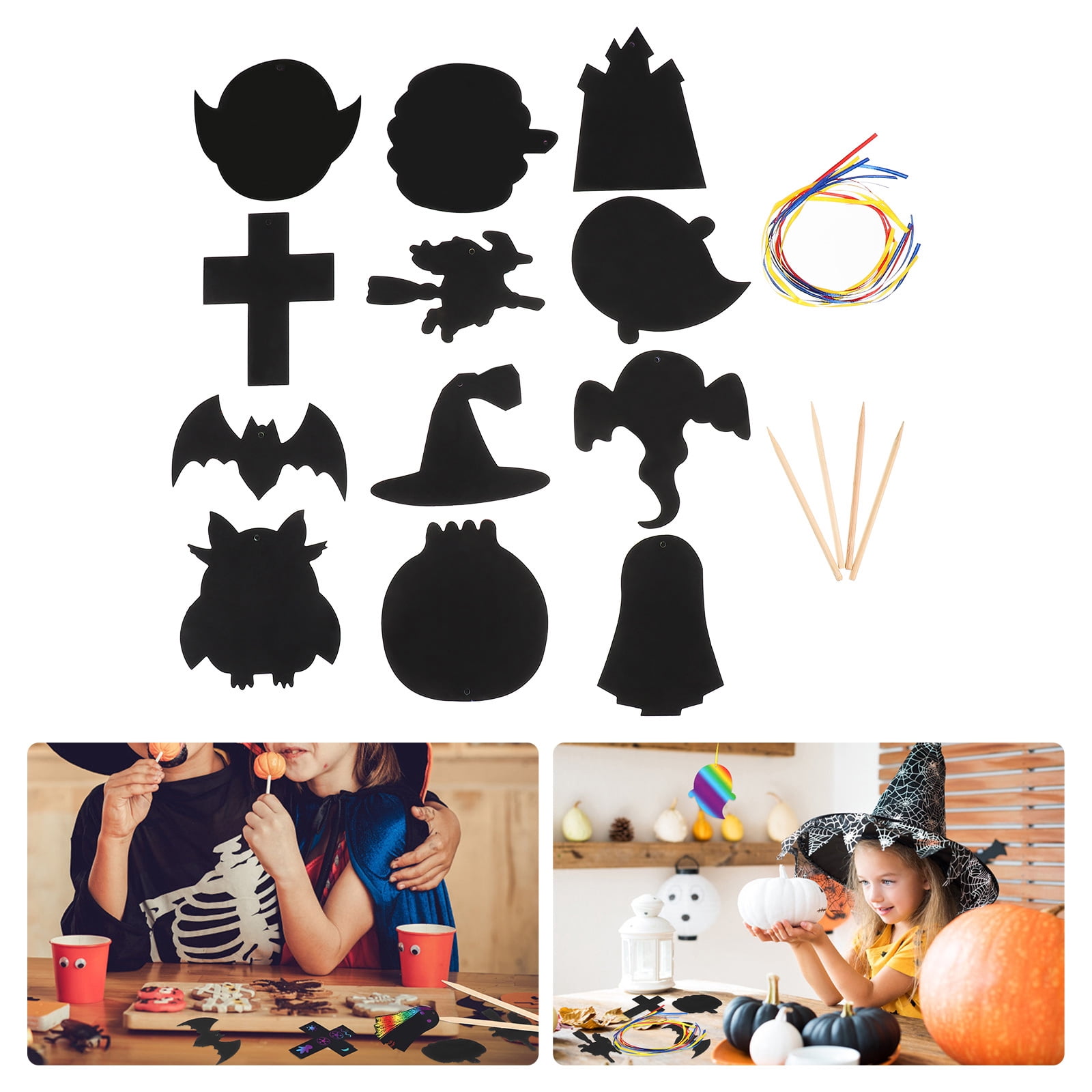 FONDOTIN 12Pcs Black Rectangular Scratch Paper for Kids Crafts Theme ...