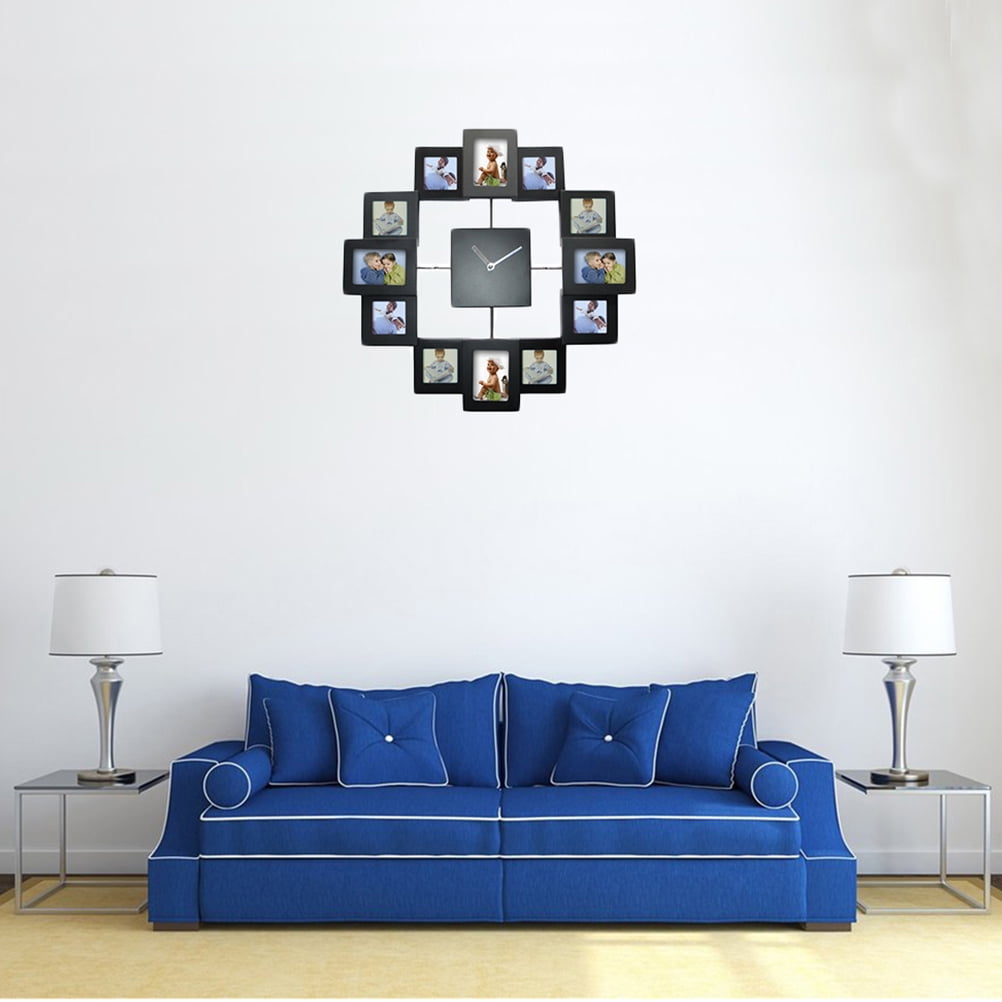 FONDOTIN Photo Clock Wall Clock with Picture Frames Black Metal 1Pack ...