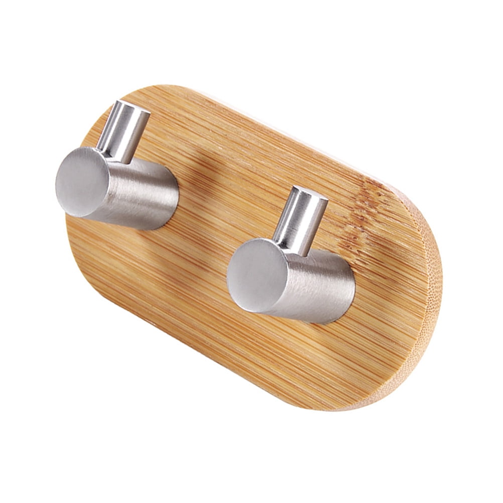 FONDOTIN 1Pack Bamboo Wall Hooks for Kitchens with Stainless Steel and ...