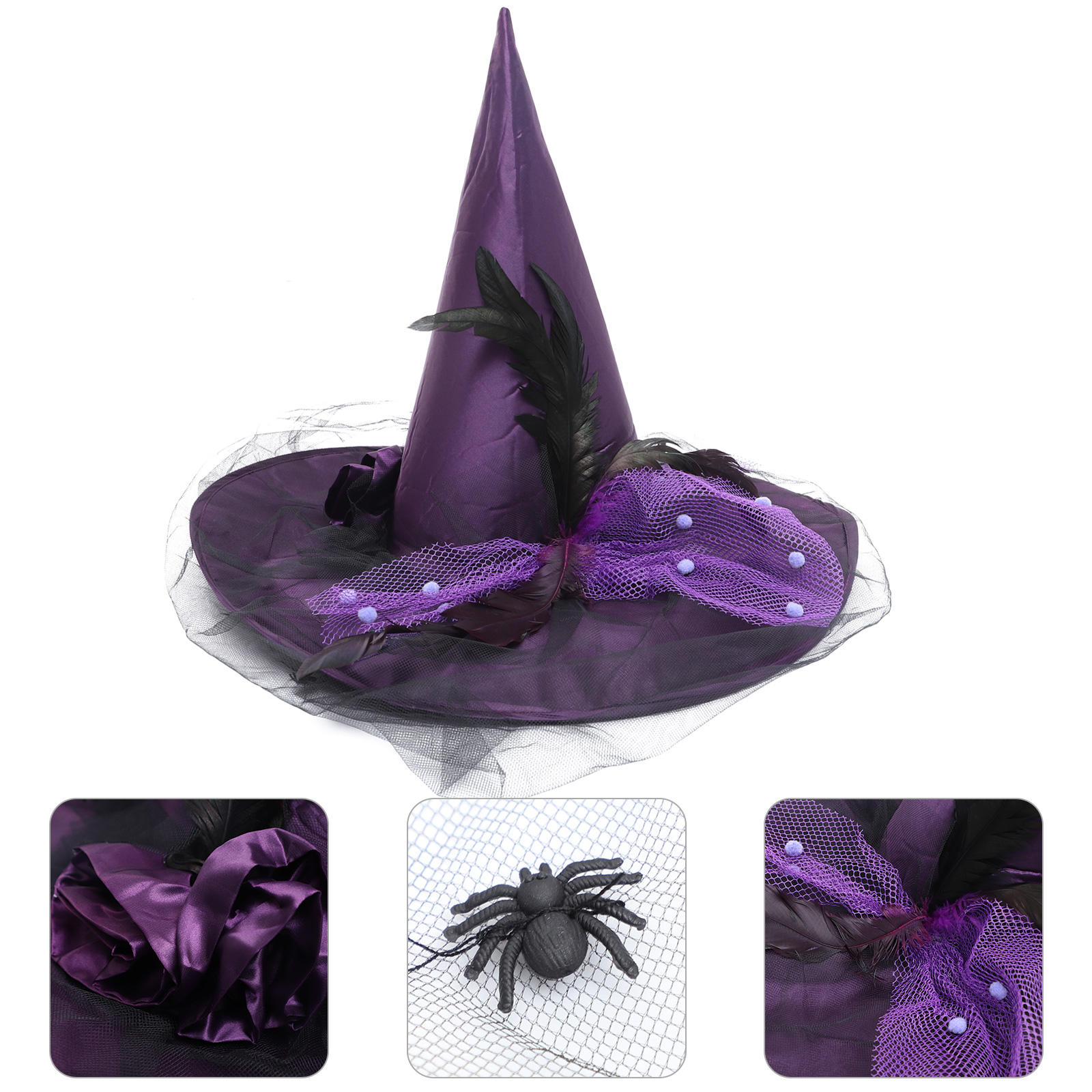 FONDOTIN 1Pack Hats Women Purple Witch Hat In Fabric For Balls And ...