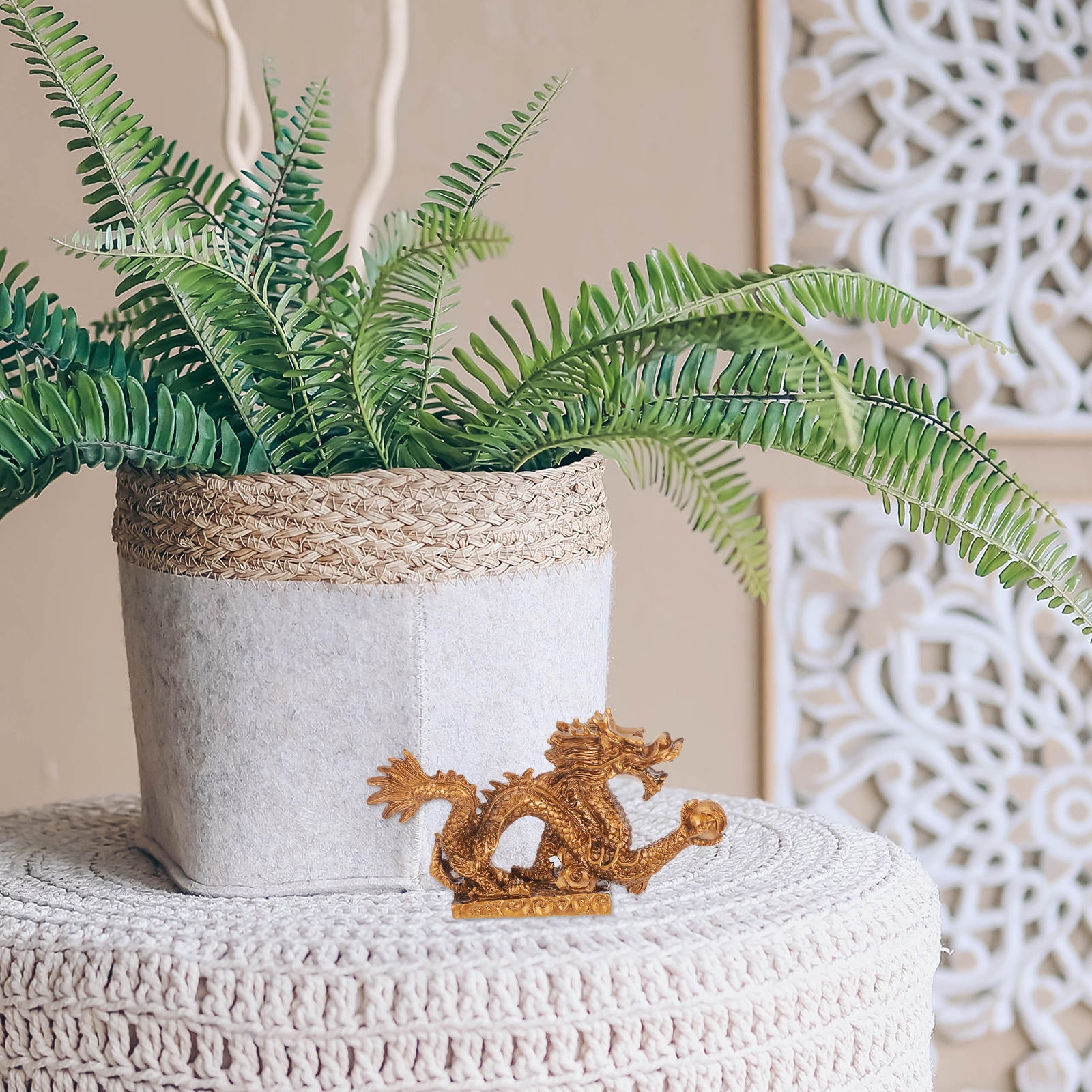 FONDOTIN 1Pcs Golden Resin Dragon Figurine for Japanese Desk Decor and ...