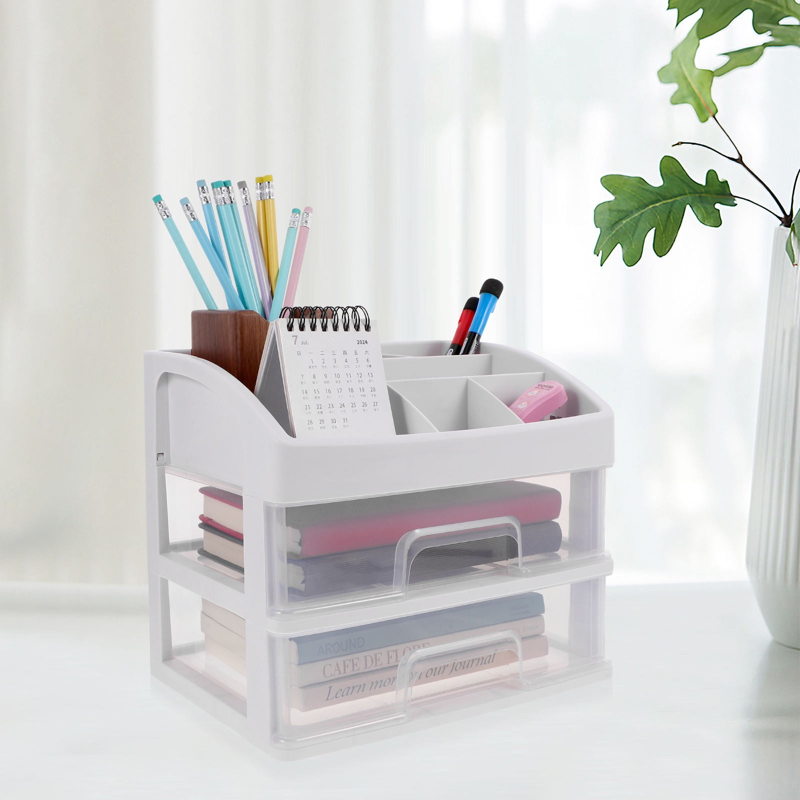 FONDOTIN 1Pcs Simple White Plastic Make-up Organizer Box for Students ...