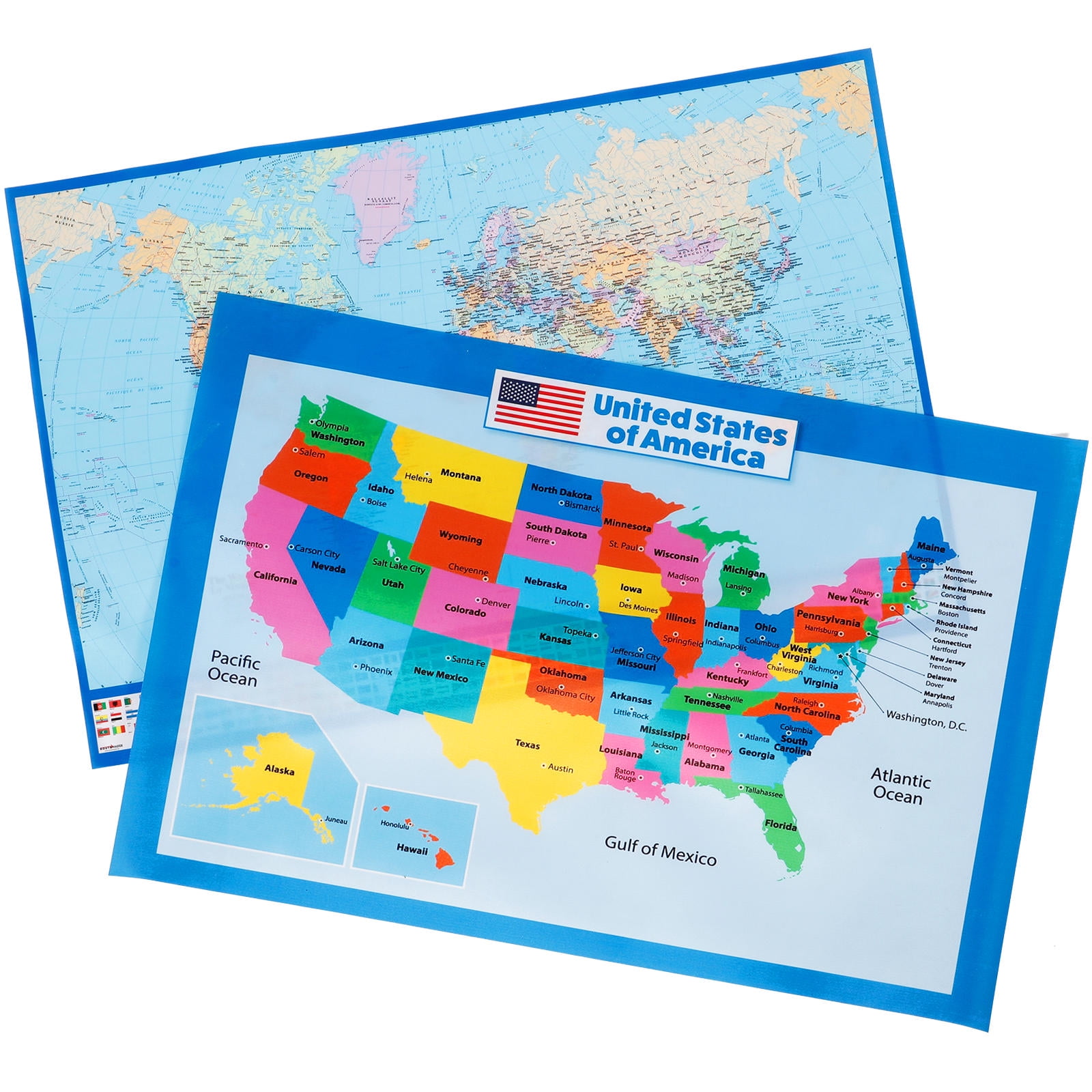 FONDOTIN 2 Maps of Classroom Maps Silk Cloth Vibrant Colors Reusable ...