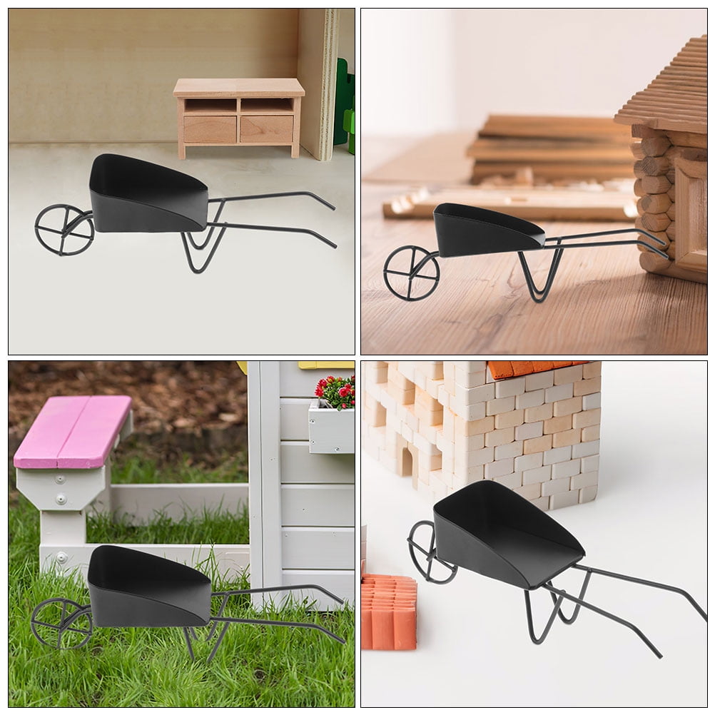 FONDOTIN Miniature Wheelbarrow Black Iron 2Pcs Hobbyists Collectors 4 ...