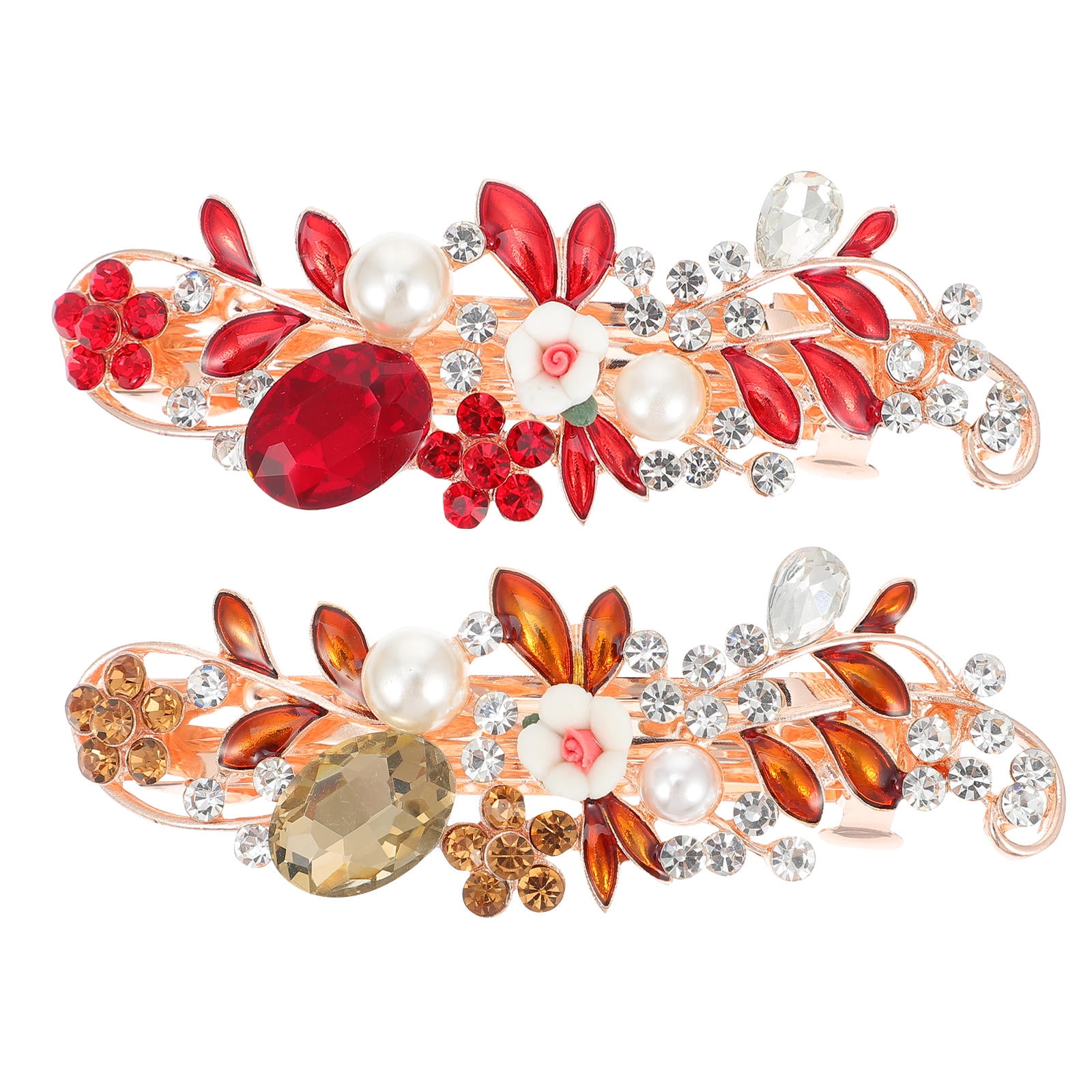 FONDOTIN 2Pcs Crystal Hair Barrettes Women Elegant Floral Hairstyle ...