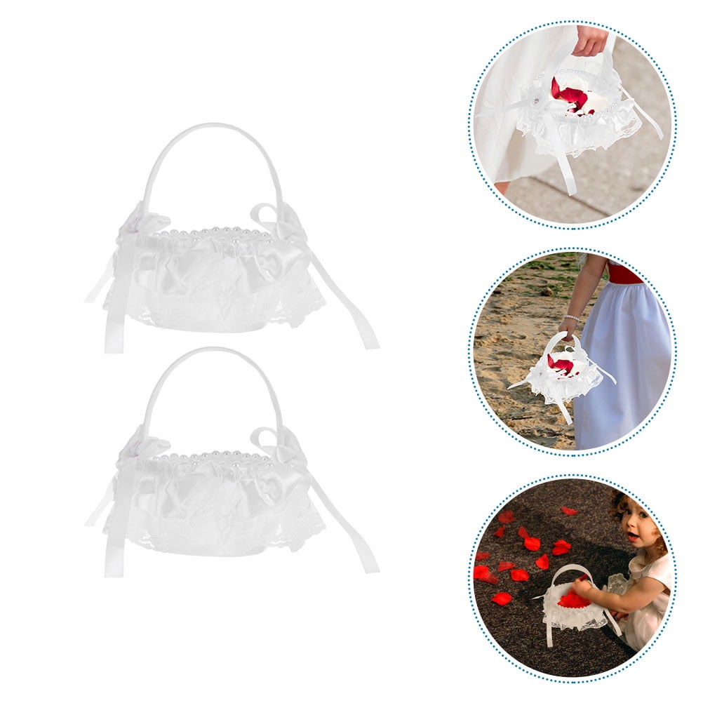 FONDOTIN 2Pcs Elegant White Lace Wedding Flower Basket Premium ...
