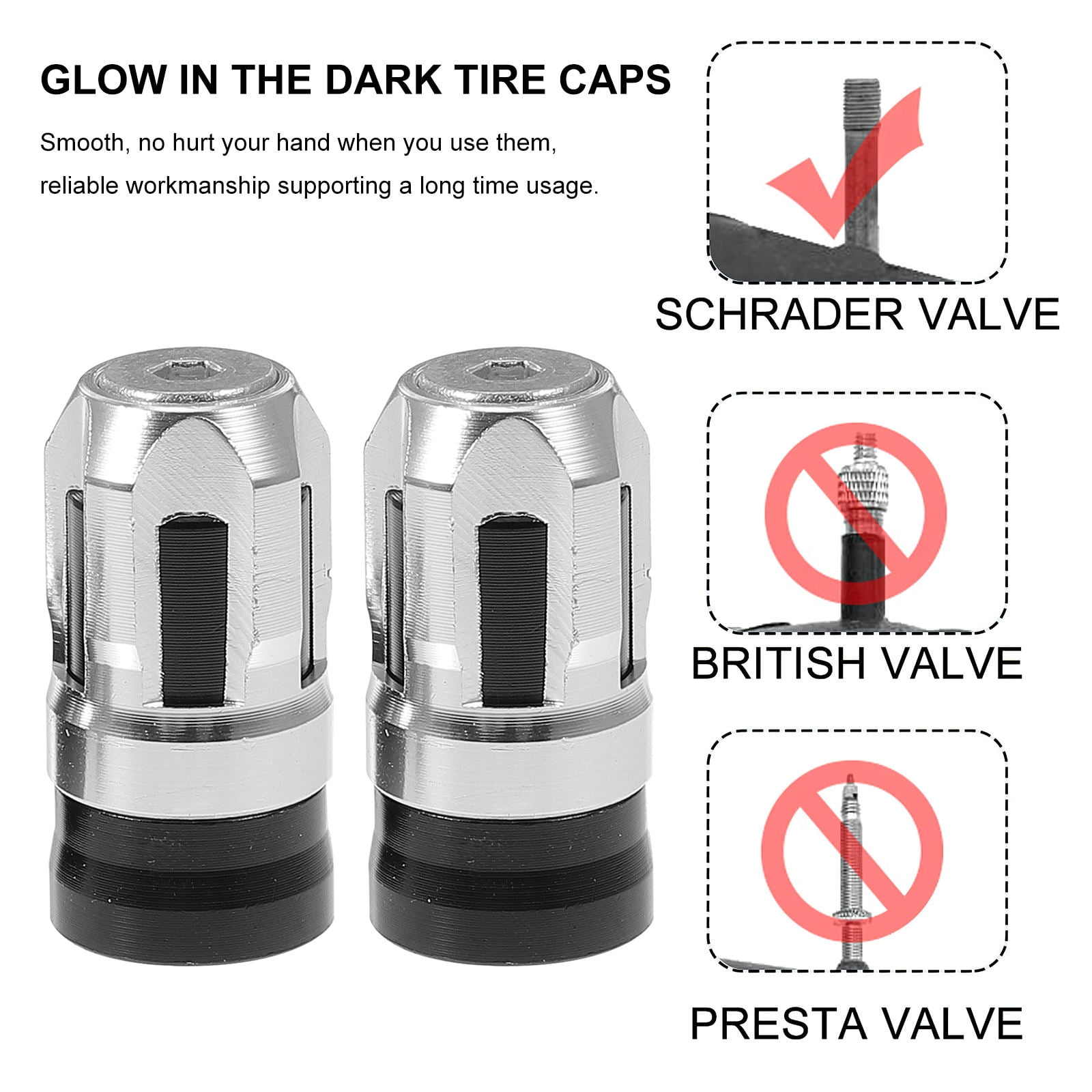 FONDOTIN 2pcs Automotive Valve Caps Silver Aluminum Alloy Round Design ...