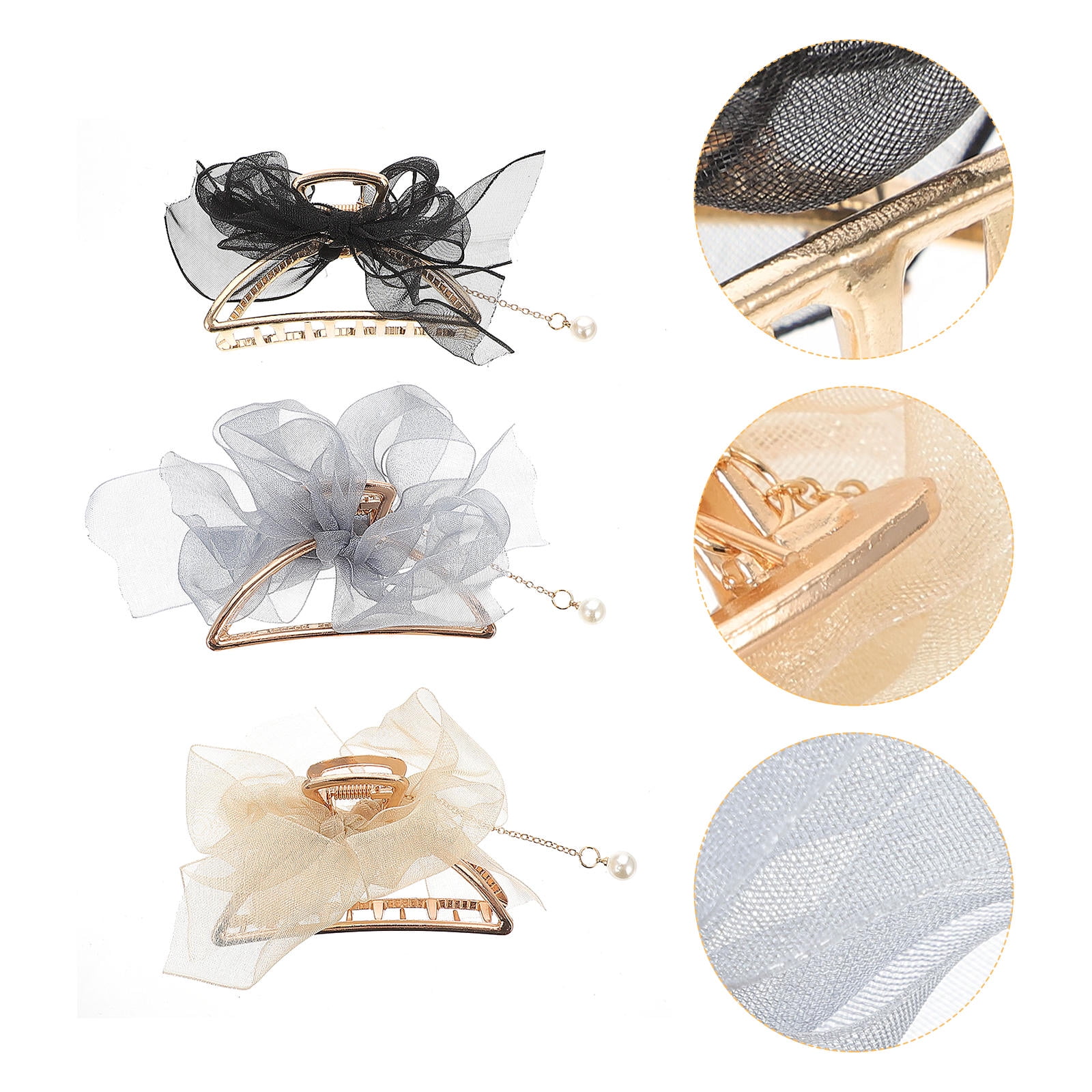 FONDOTIN 3Pcs Bow Hair Barrettes Metal Clutch Clips for Elegant ...