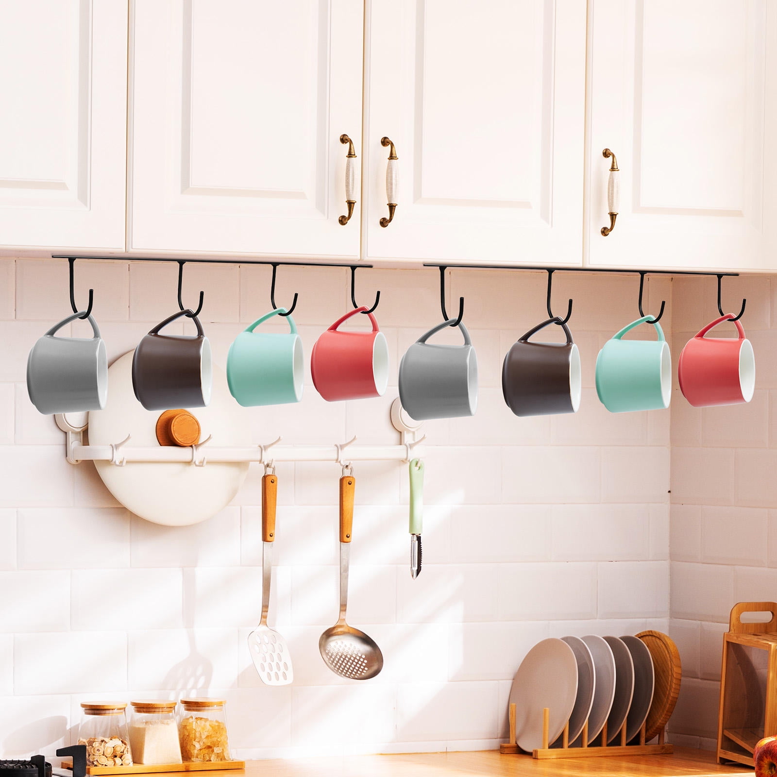 FONDOTIN 3Pcs Coffee Cup Organizer Black Mug Rack Under Cabinet Quick ...