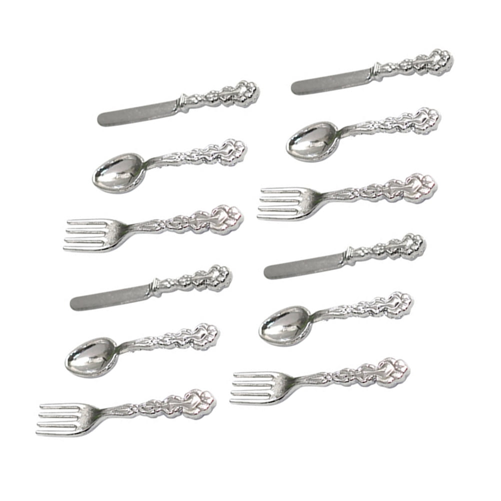 FONDOTIN 4 Sets Dolls House Cutlery Miniature Forks Spoons Dollhouse ...