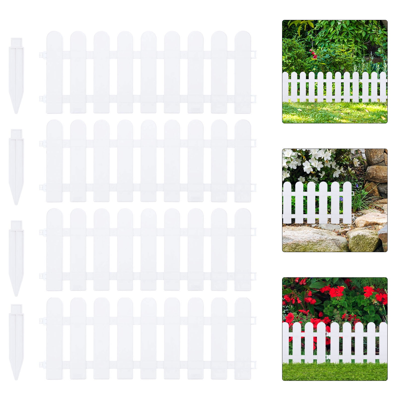 FONDOTIN 4Set White Plastic Round Head Fence for Garden Neatness and ...