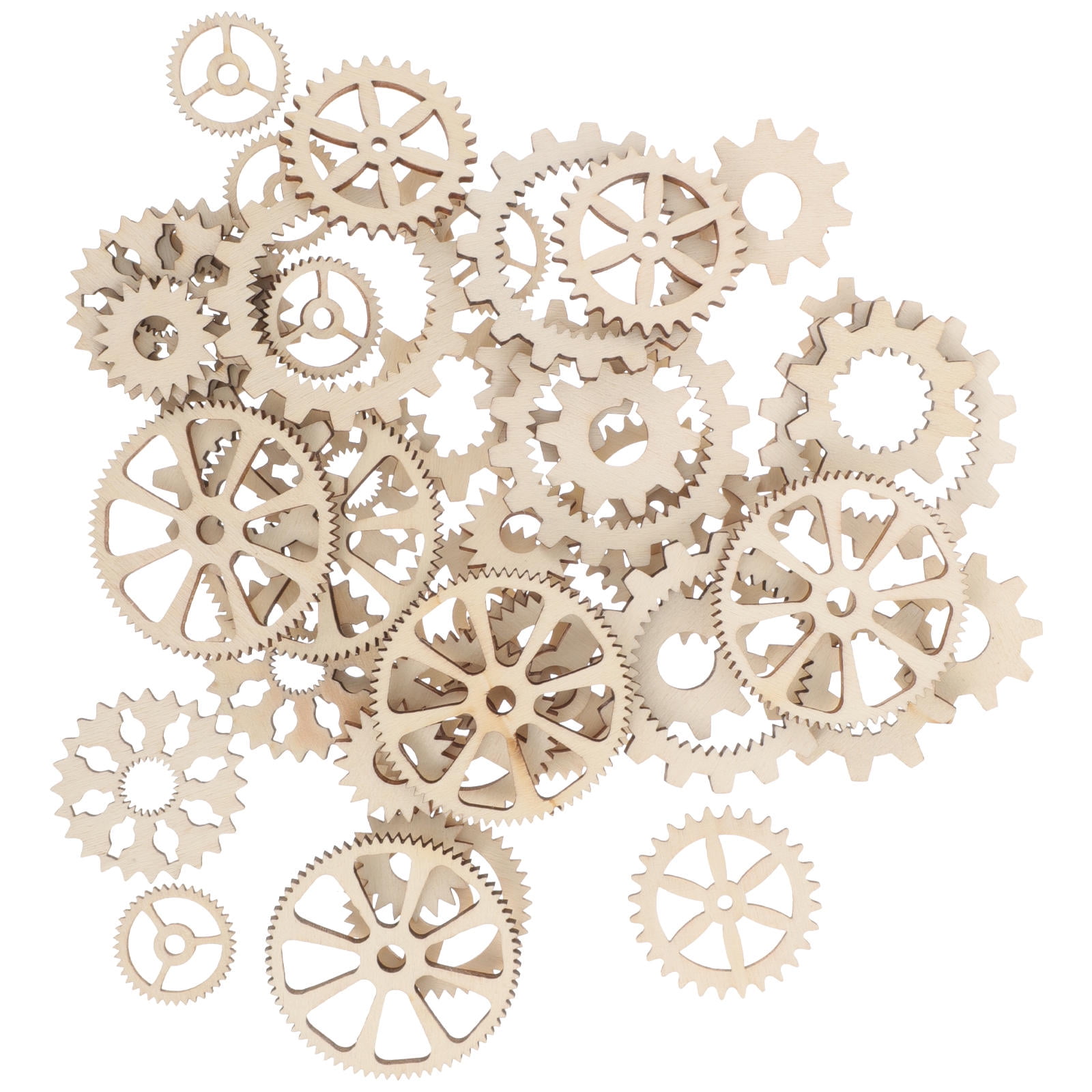 FONDOTIN 50Set Wooden Craft Gears Cogs Khaki Scrapbooking Decorative ...