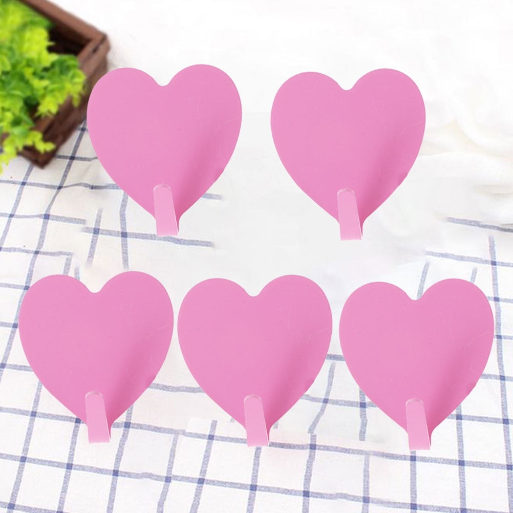 FONDOTIN 5Pcs Wall Hooks Hearts Pink Stainless Steel for Coats ...