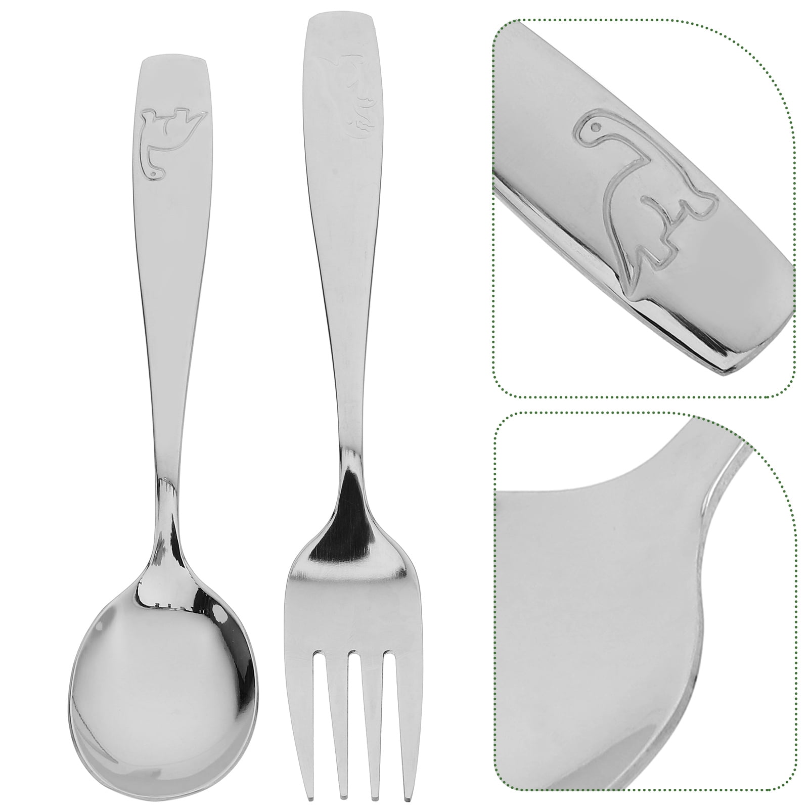 FONDOTIN Feeding Training Spoons Forks Kids Meal Utensil 410 Stainless ...