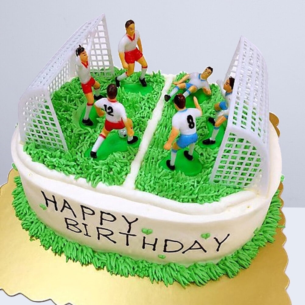 FONDOTIN 8Pcs Soccer Player Cake Topper Set with 6 Players and 2 Gates ...