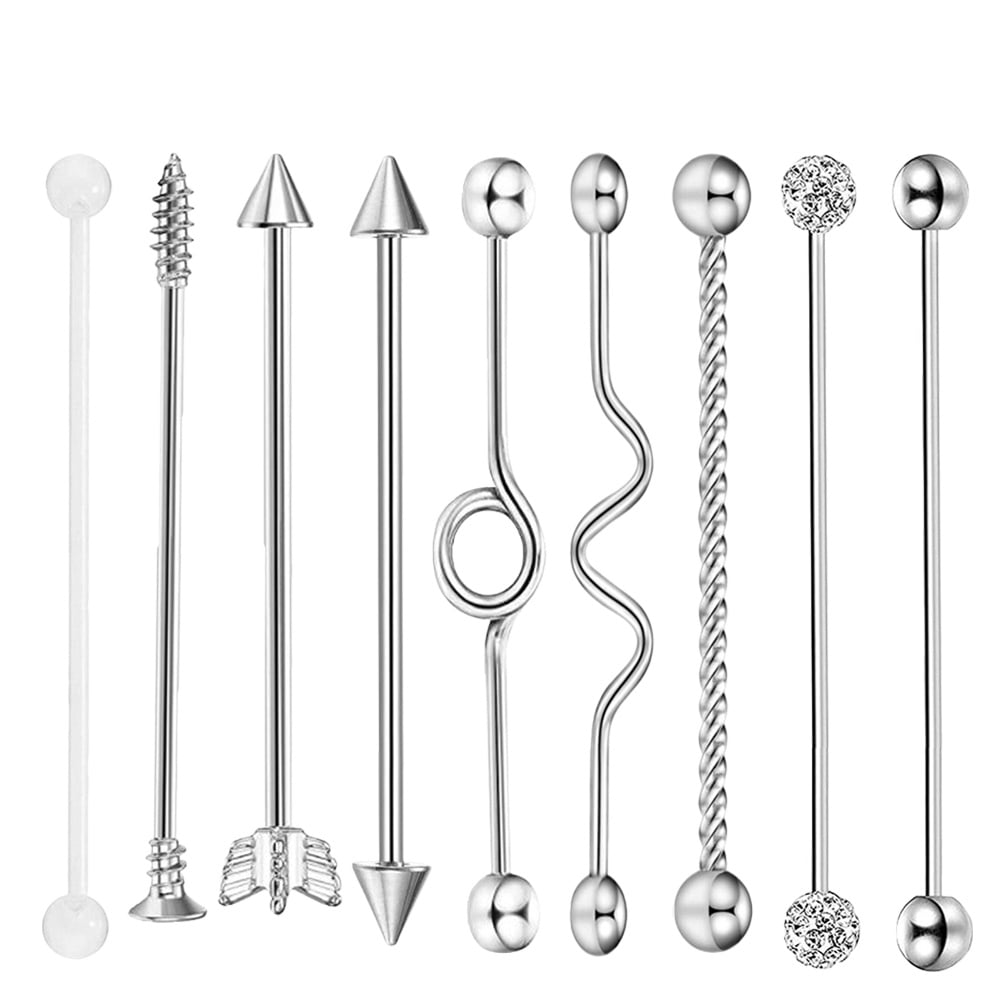 FONDOTIN 9 Pcs Industrial Piercings Barbell Stud Earrings Set - Walmart.com