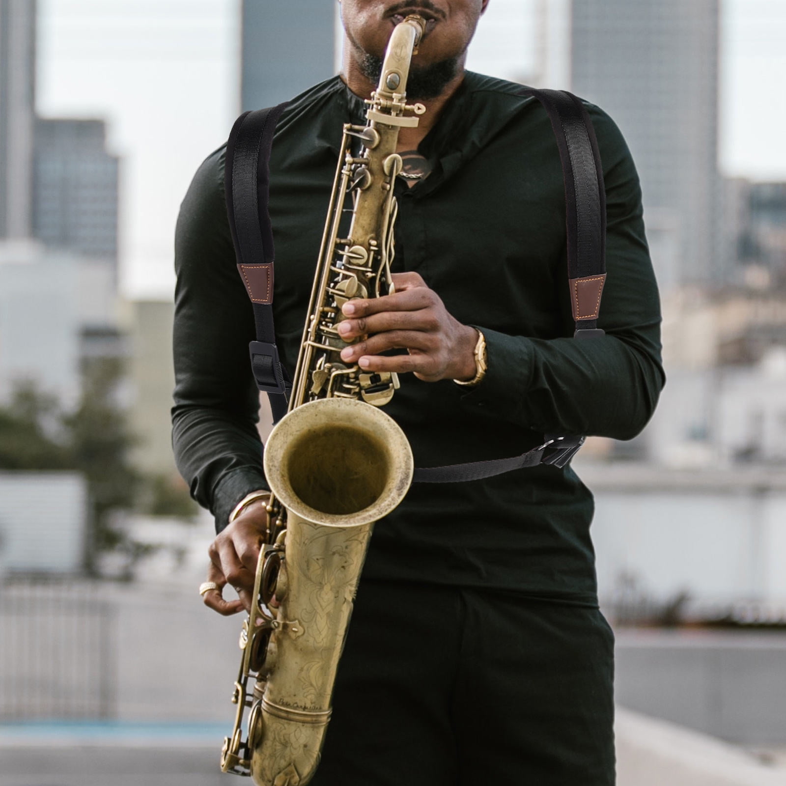 FONDOTIN Black Padded Saxophone Strap Comfortable Support for Musicians ...
