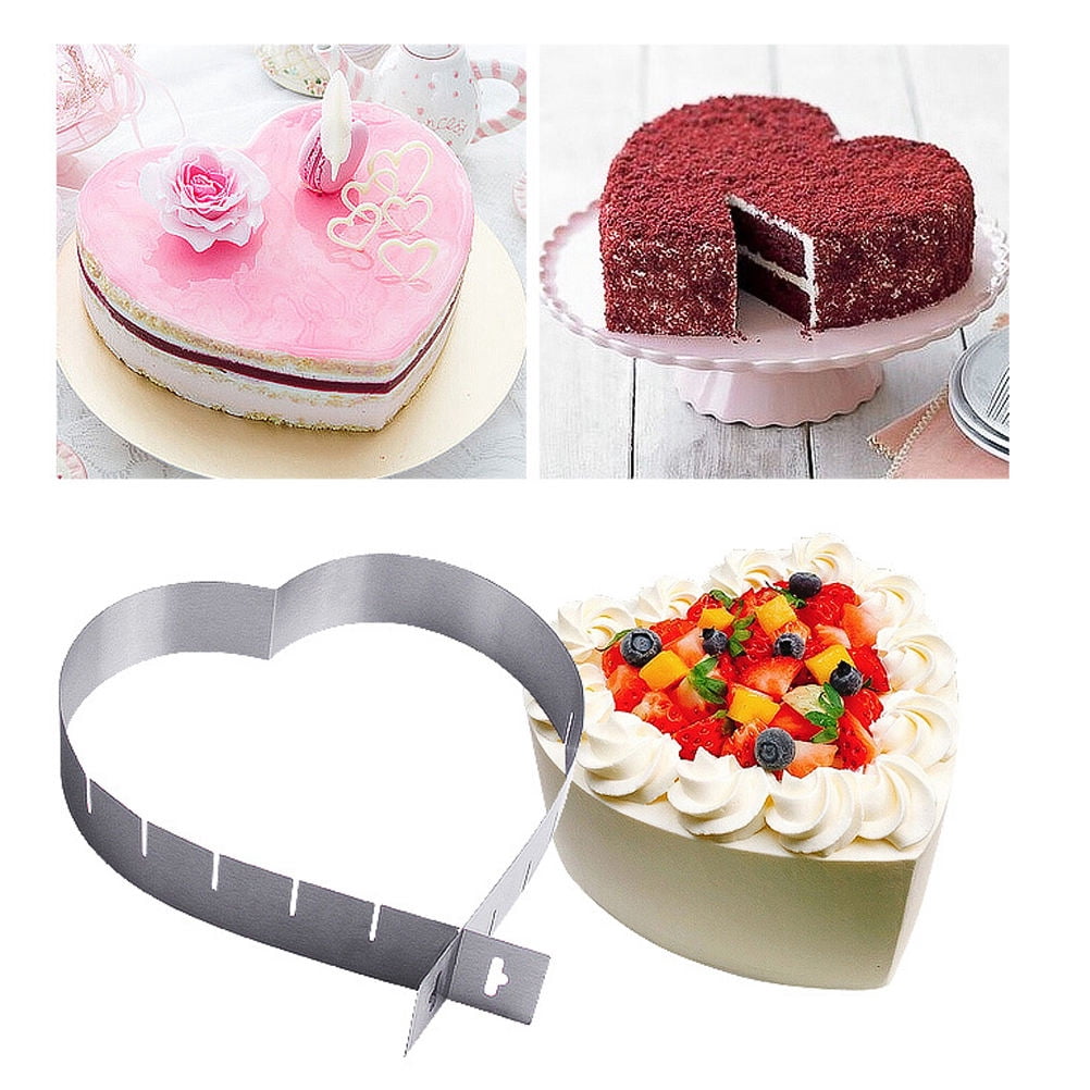 FONDOTIN Heart Shaped Cake Making Tool Silver 2Pcs Adjustable Non-Stick ...