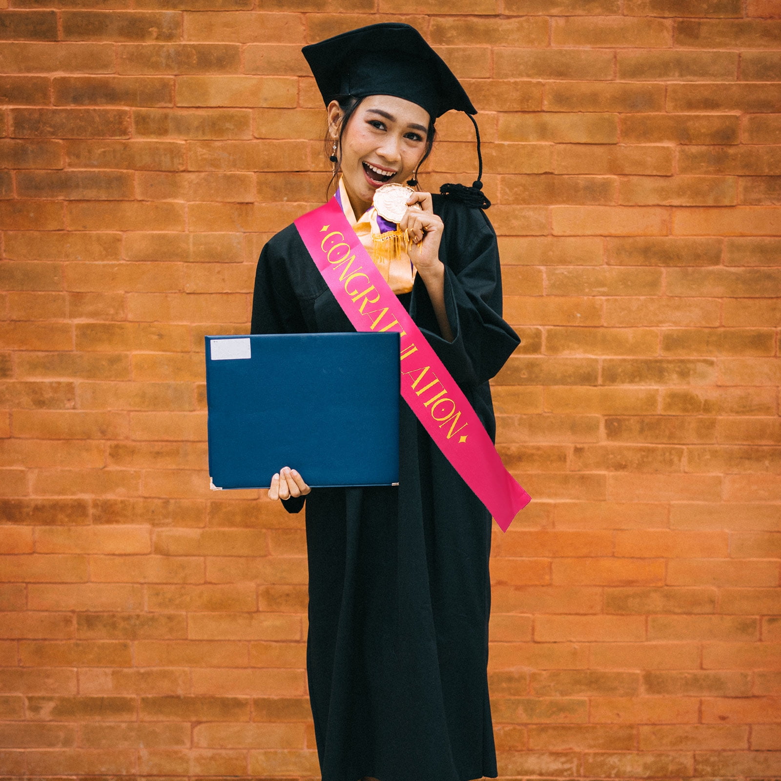 FONDOTIN Congratulations Sash 1PC Multi Rose Gold Text on Satin Cloth ...