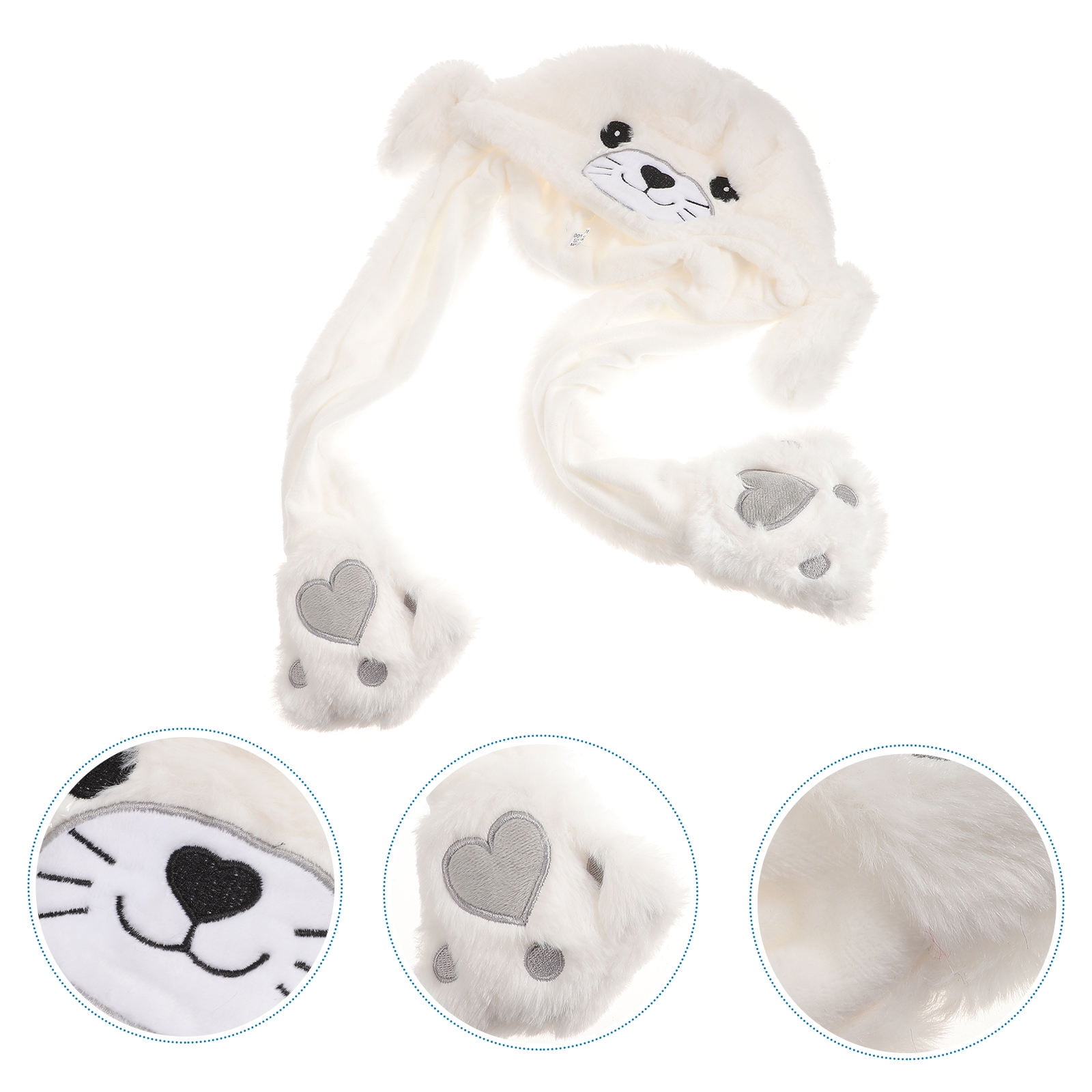 FONDOTIN Ear Jumping Caps Plush Animal Hat White 1Pcs 23.6x9.8x3.1in ...
